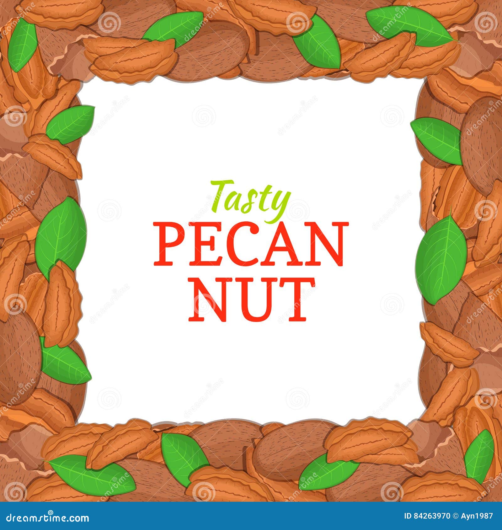Square Frame Composed of Delicious Pecan Nut. Vector Card Illustration ...