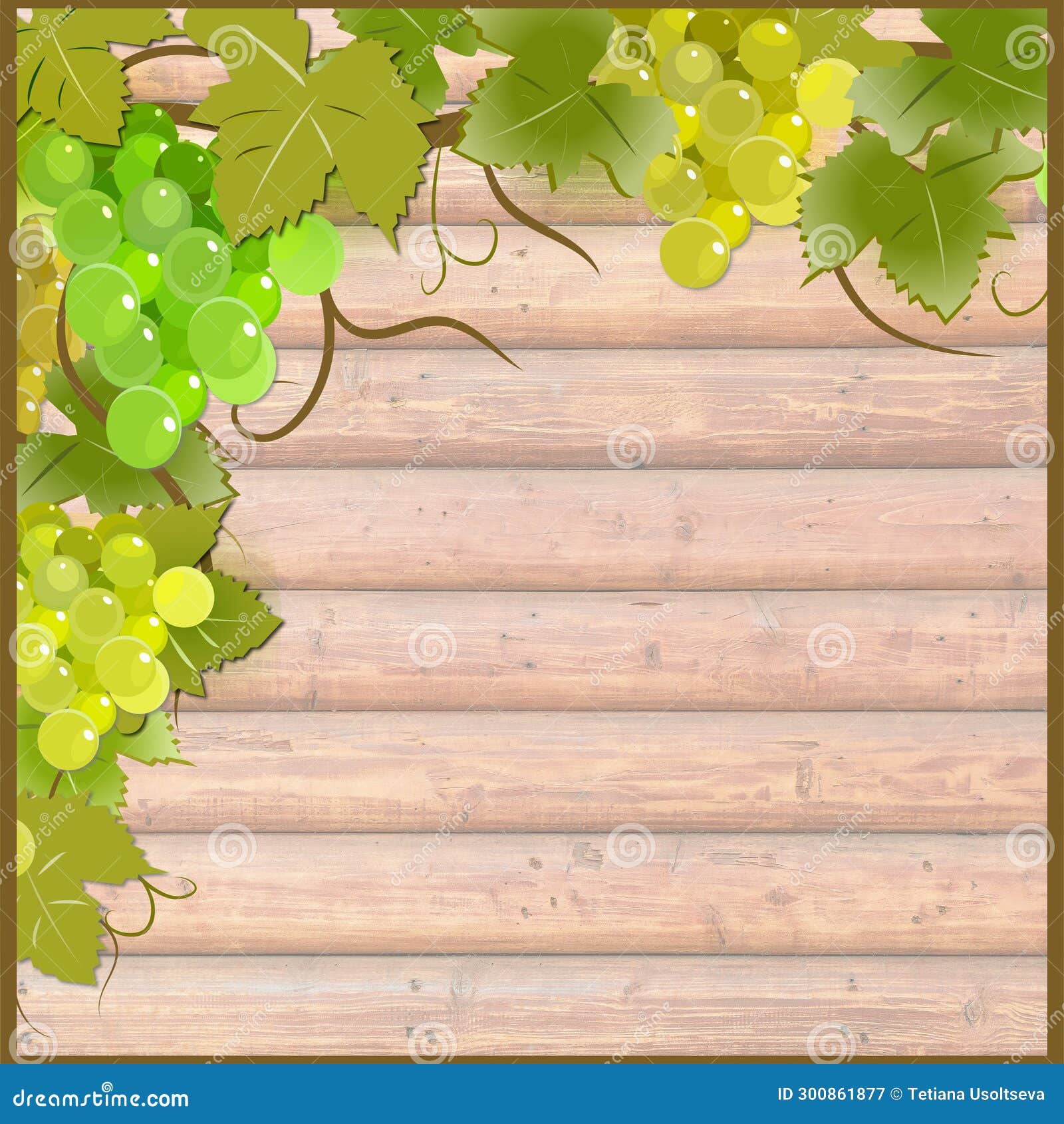 Square Frame Decorated with a Beautiful Vine with Grapes on a Wood ...