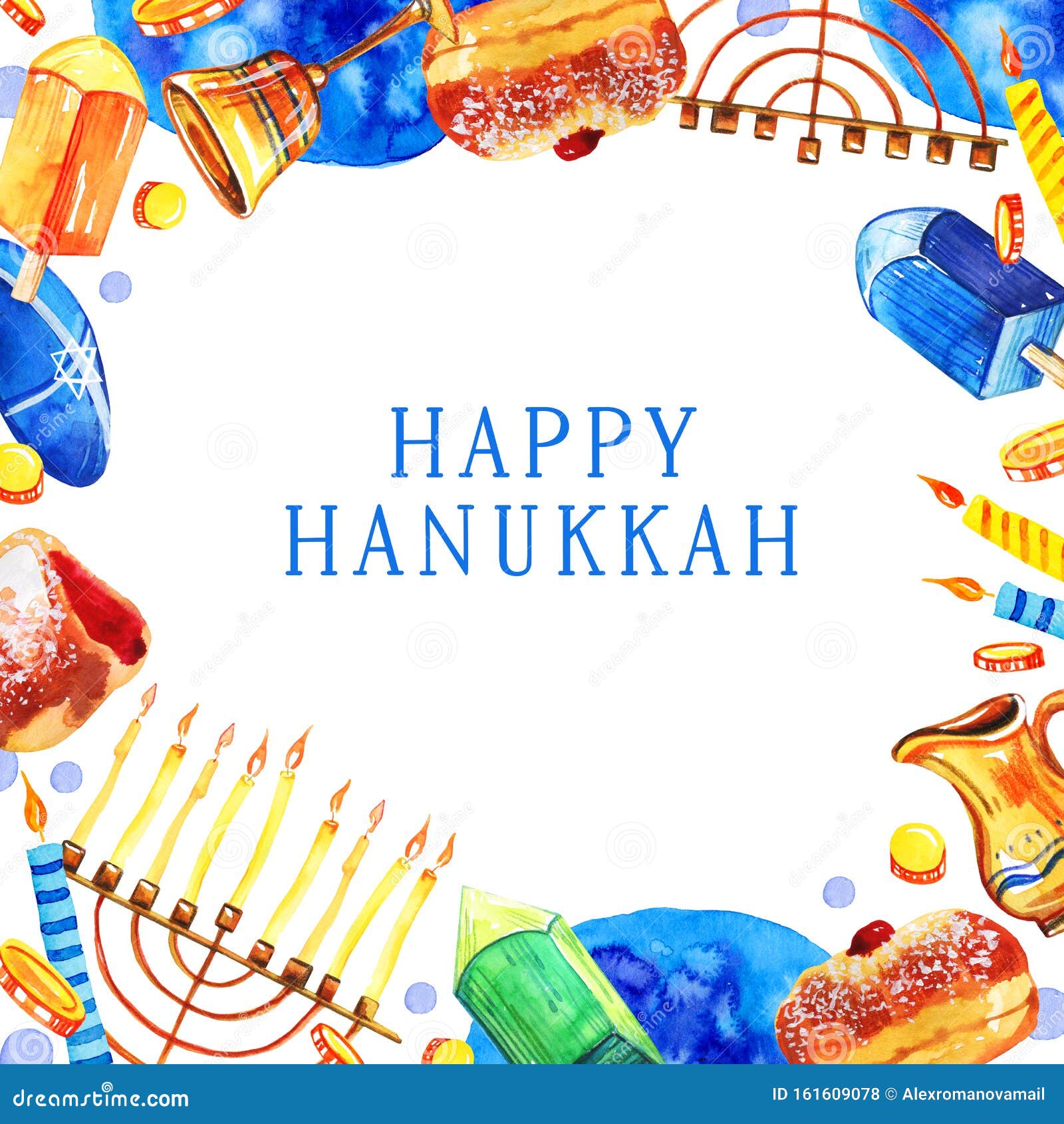 Square Frame Design Template with Traditional Hanukkah Objects. Hand ...