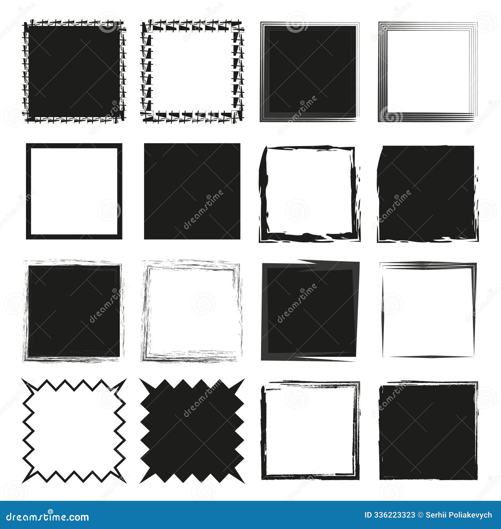 Square Frame Designs. Black Rough Borders. Abstract Vector Shapes ...