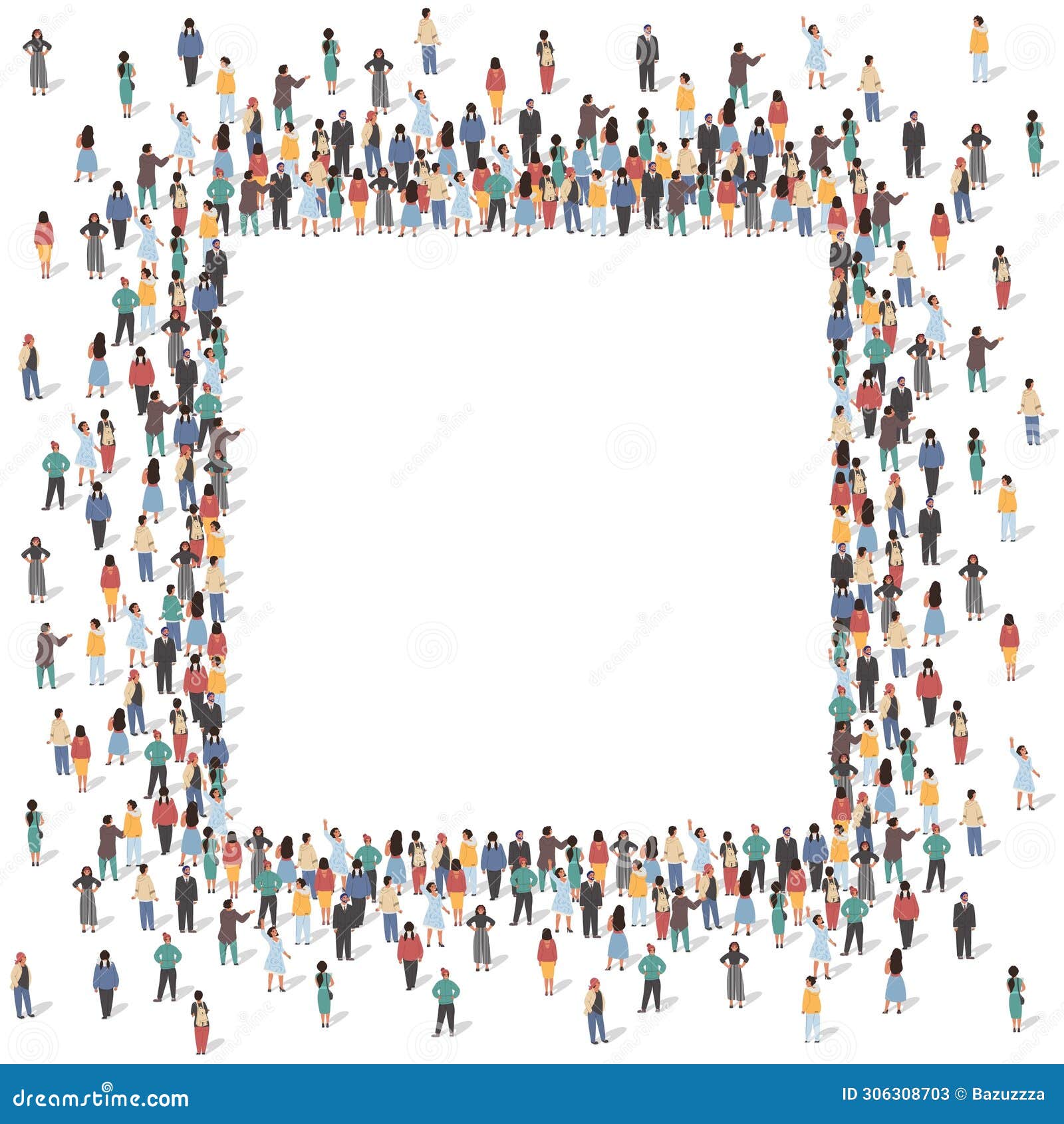 Square Frame with Different People Standing Together Stock Vector ...