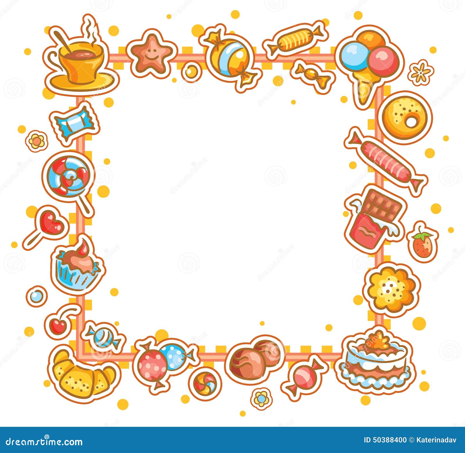 Square Frame with Different Sweets Stock Vector - Illustration of ...