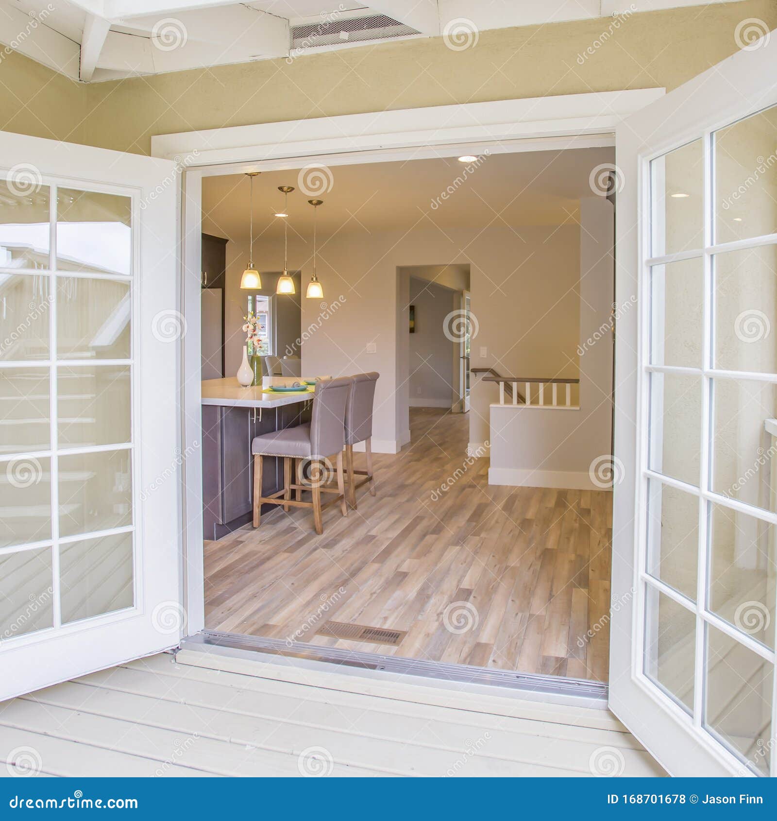 Square Frame Wide Open Doors To the Kitchen Stock Photo - Image of ...