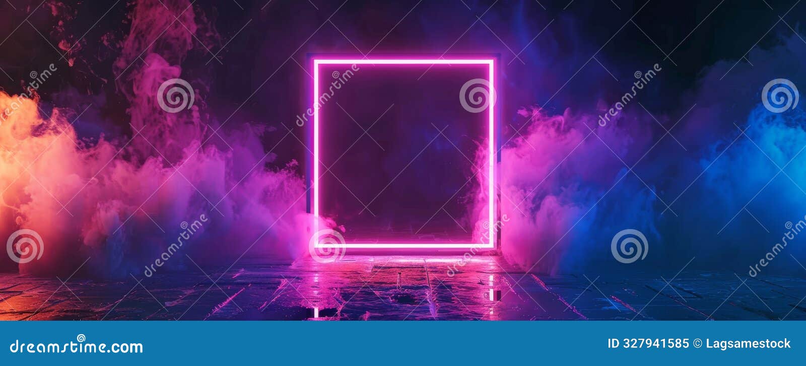 Square Frame Dual Neon Blue Pink Moving Light on Black 3D Overlay ...
