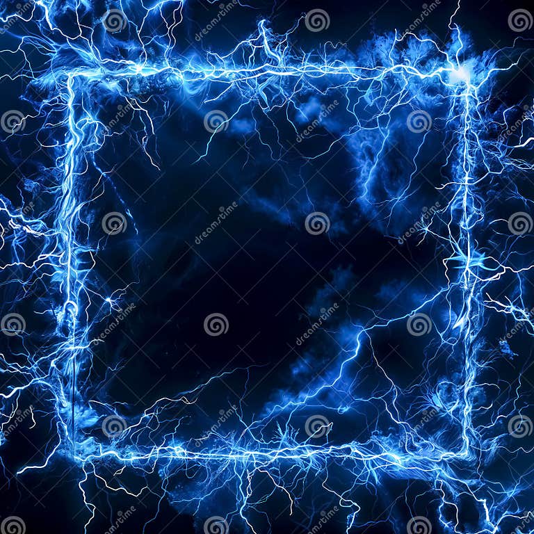 Square Frame with Electric Crackling, Lightning Effect on Dark Blue ...
