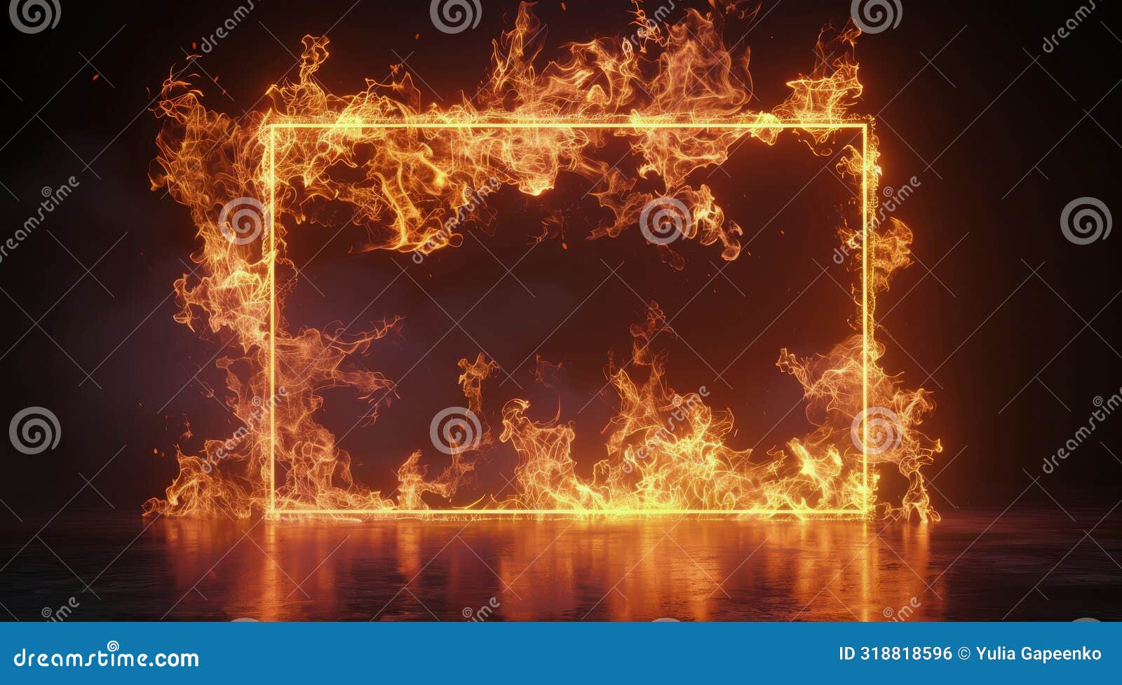 Square Frame of Fire on Black Background Stock Photo - Image of bright ...