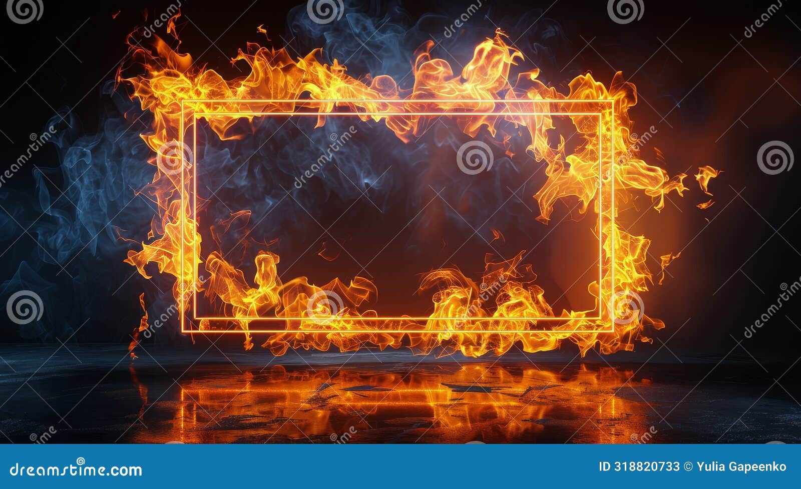 Square Frame of Fire on Black Background Stock Image - Image of burning ...