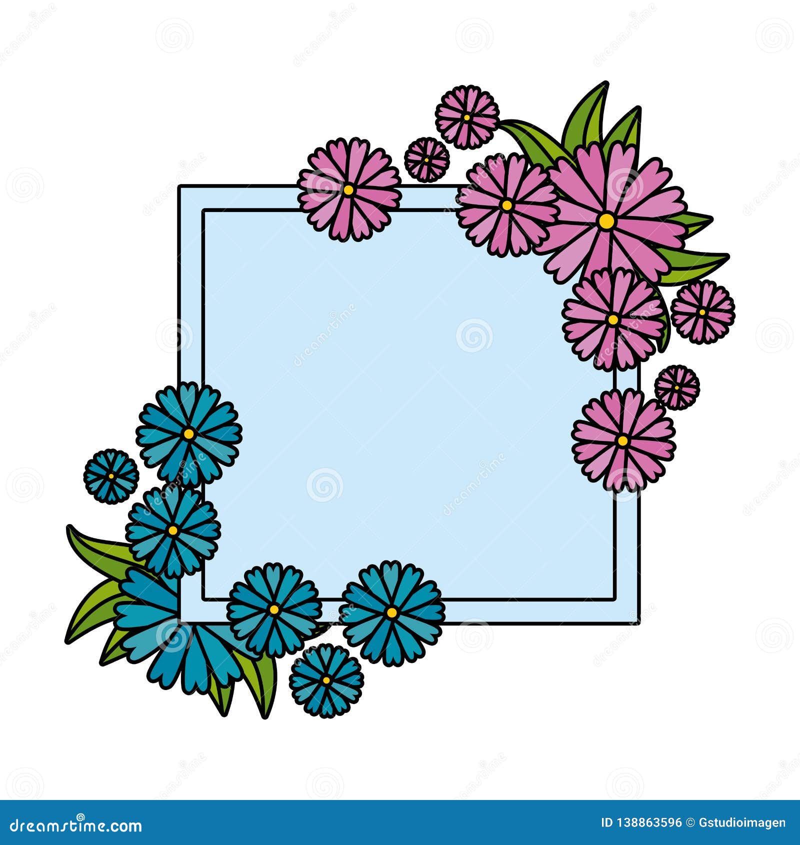 Square Frame with Flowers and Leafs Stock Vector - Illustration of ...
