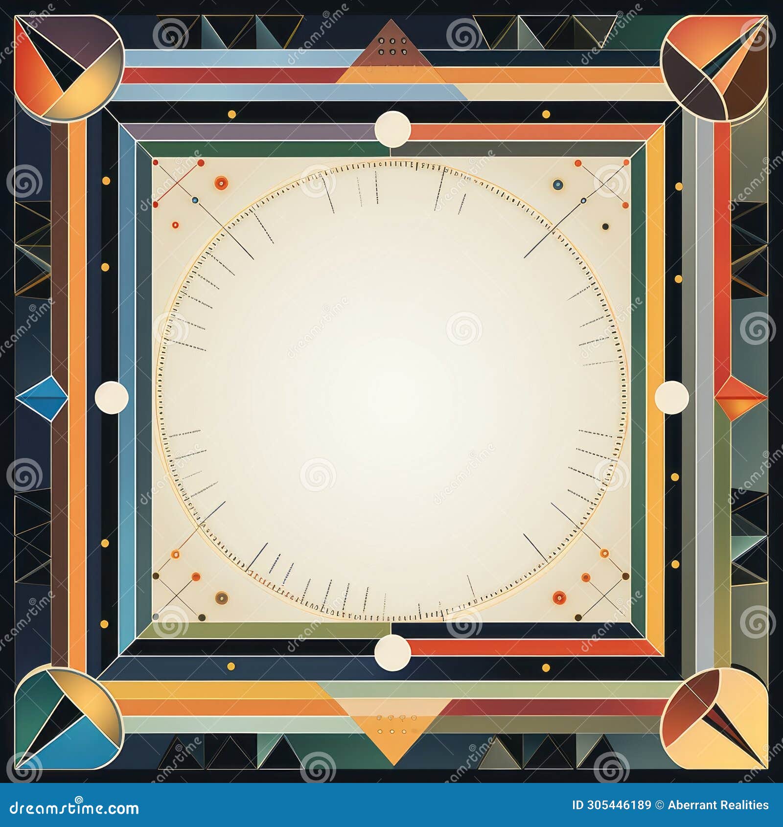 A Square Frame with Geometric Shapes and a Clock in the Center Stock ...