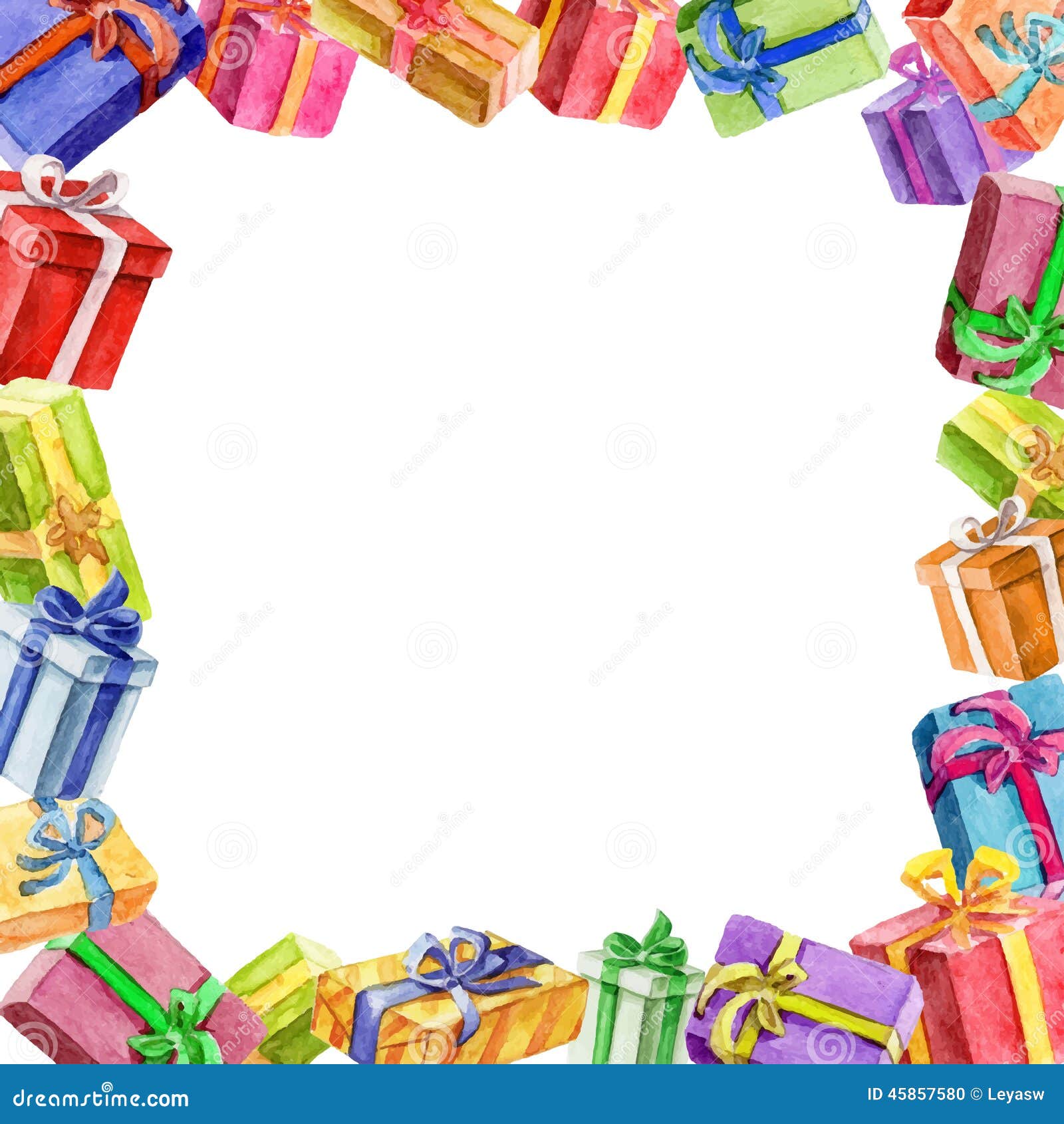 Square Frame of Gifts. Watercolor Stock Vector - Illustration of pink ...