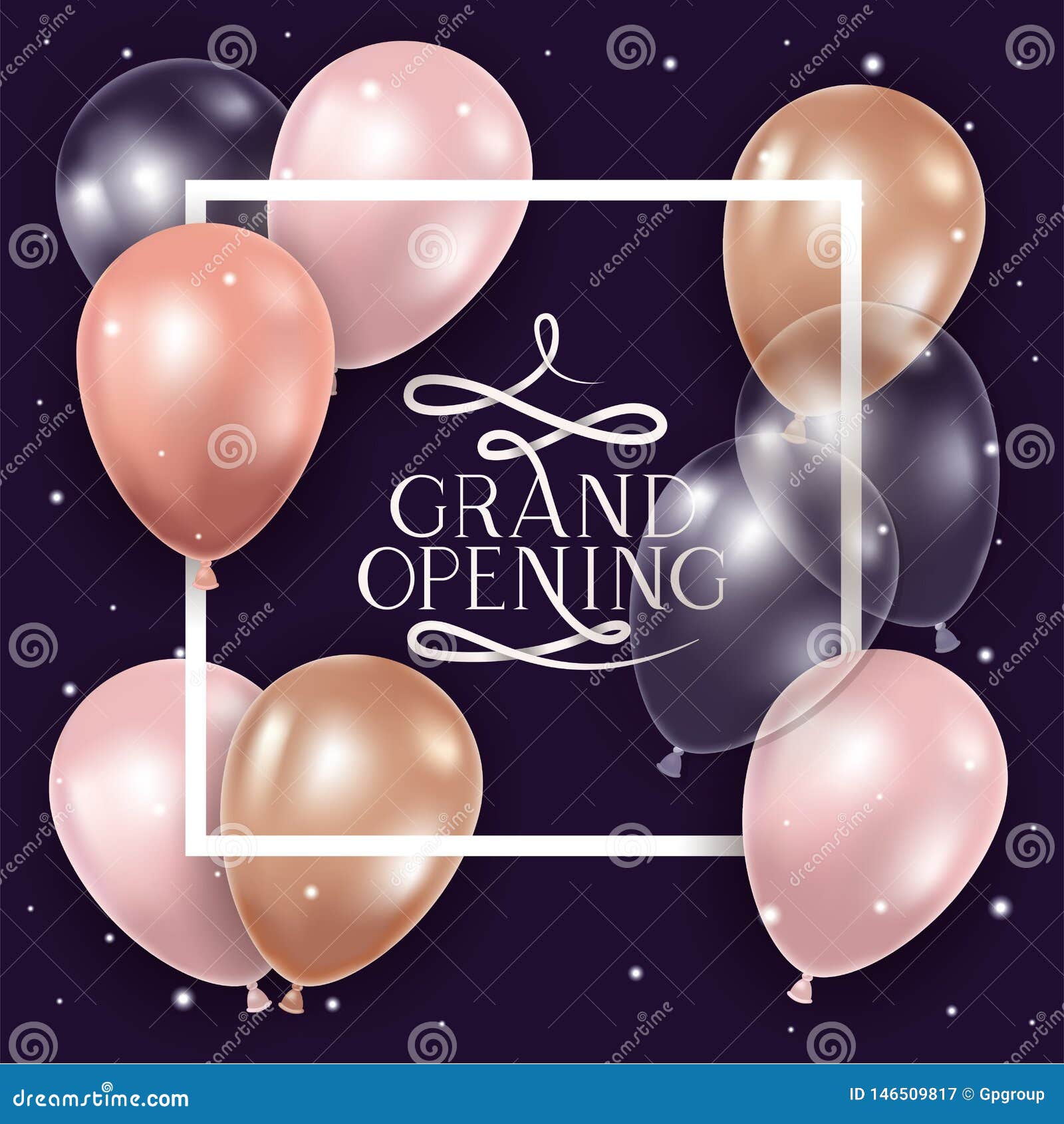 Square Frame with Grand Opening Message and Balloons Helium Stock ...