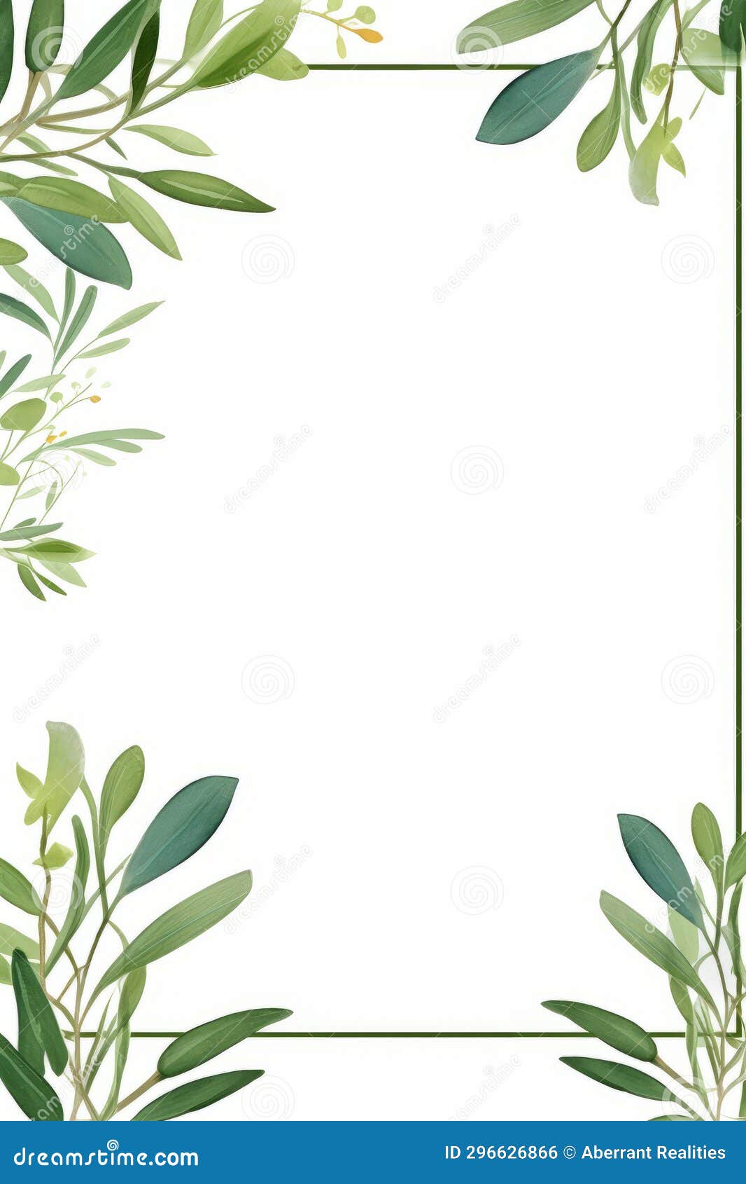 A Square Frame with Green Leaves and Branches on a White Background ...