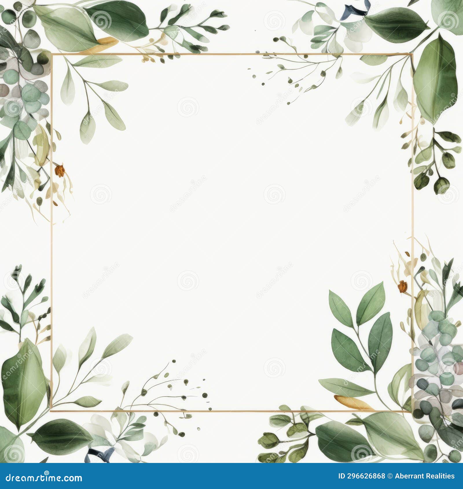 A Square Frame with Green Leaves and Flowers on a White Background ...