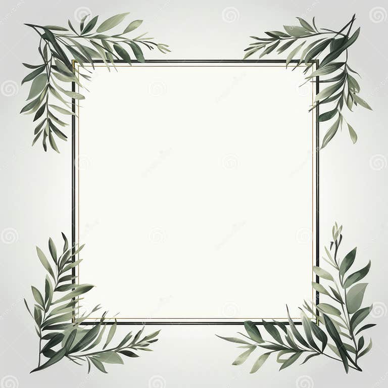 A Square Frame with Green Leaves on a White Background Stock ...