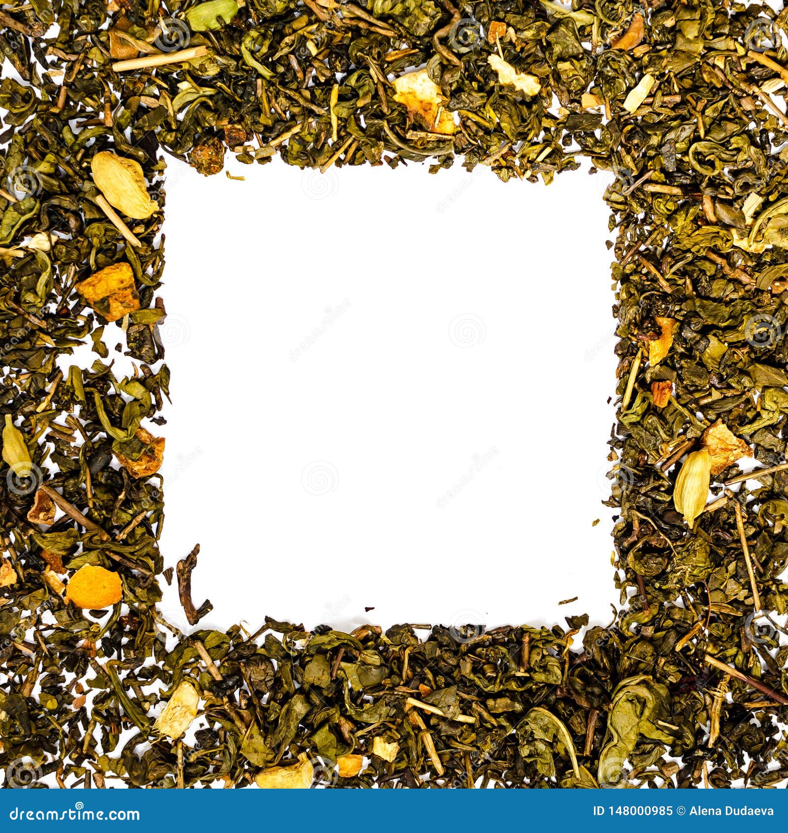 Square Frame of Green Tea with Cardamom Stock Image - Image of herb ...