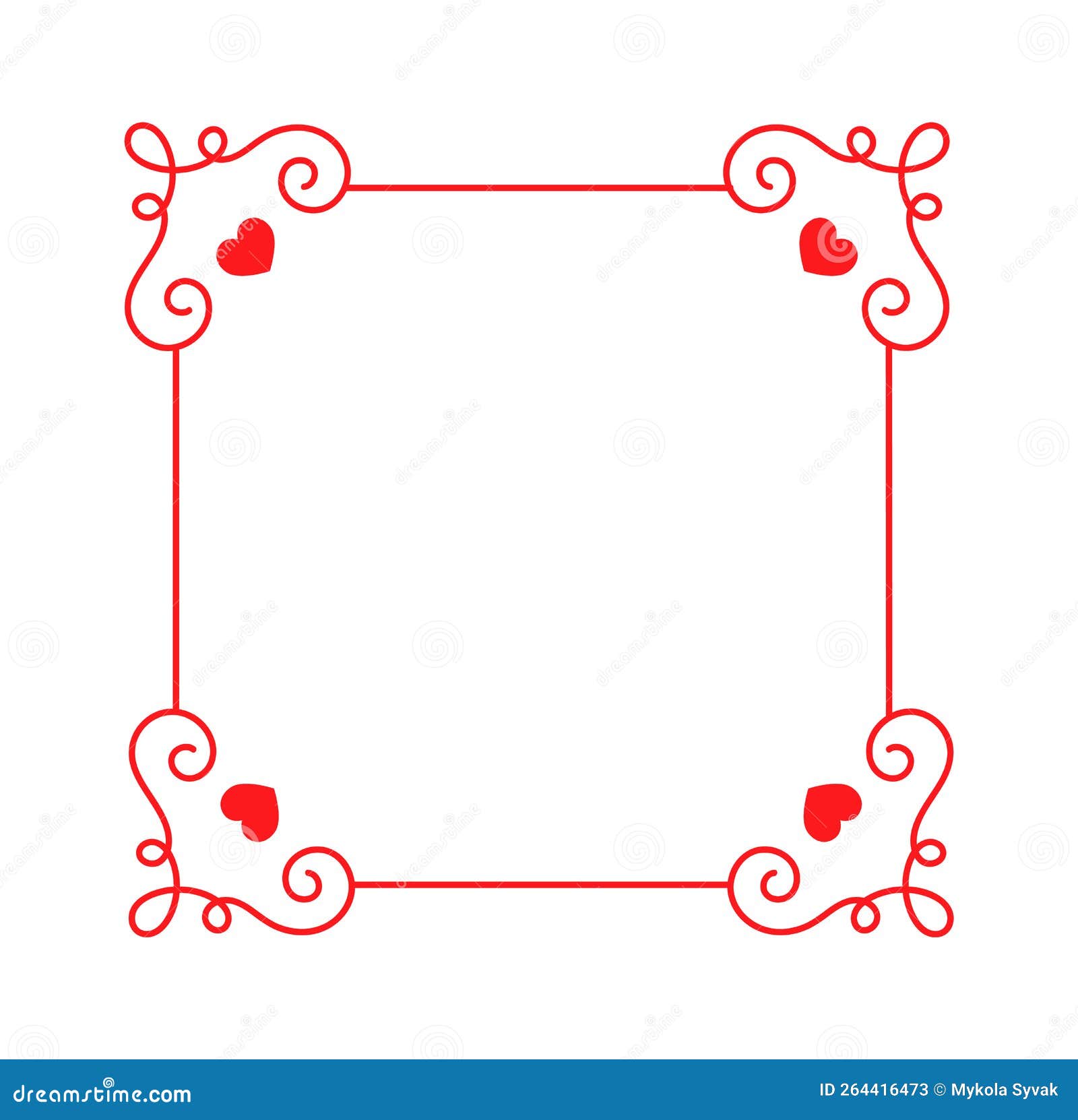 Square Frame with Hearts and Curls Flat Icon Wall Decor Stock Vector ...