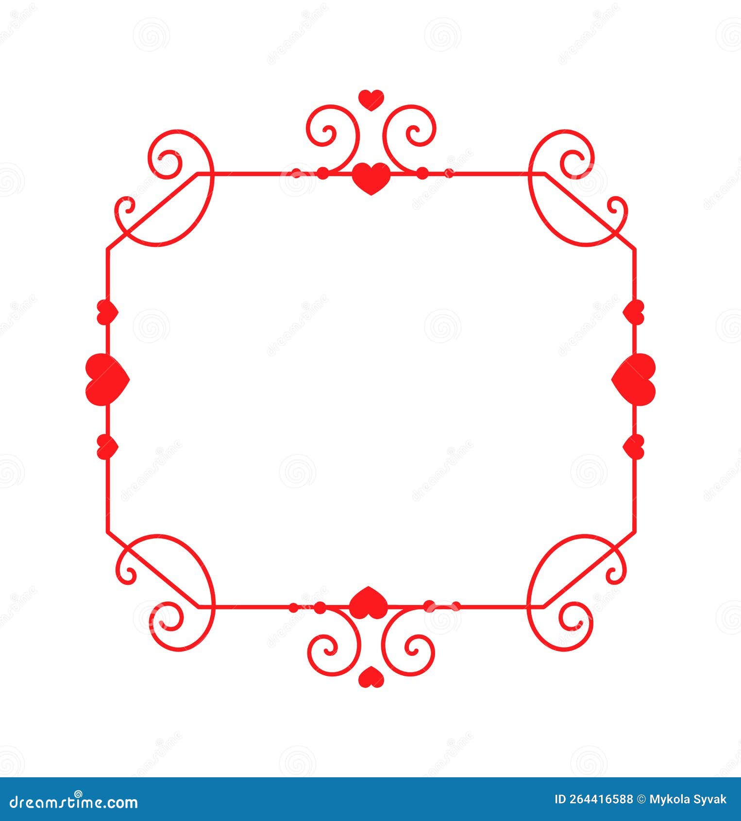 Square Frame with Hearts and Curls Flat Icon Wall Decor Stock Vector ...