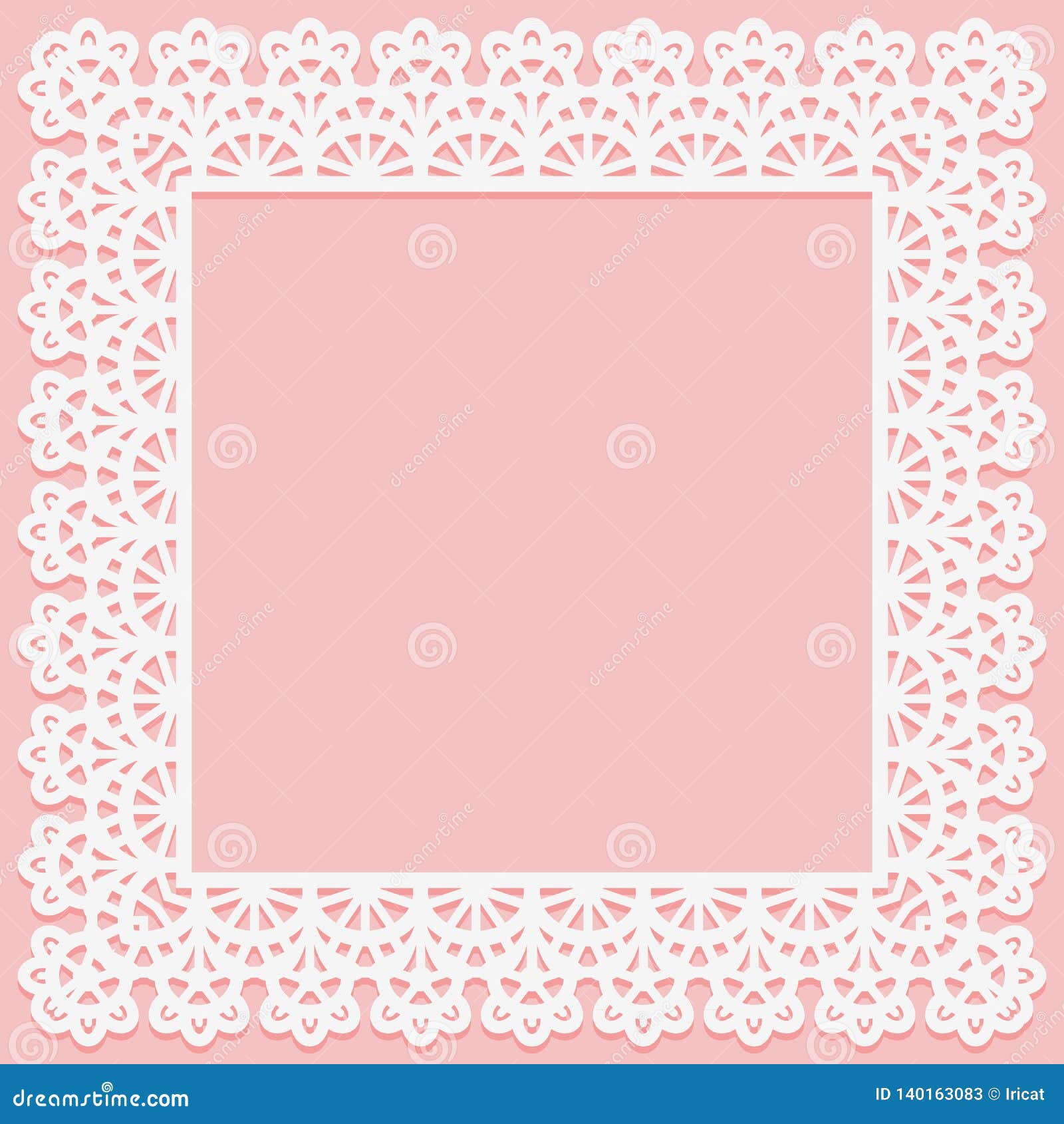 Square Frame with Lace Pattern on Edge on Pink Background. Silhouette ...