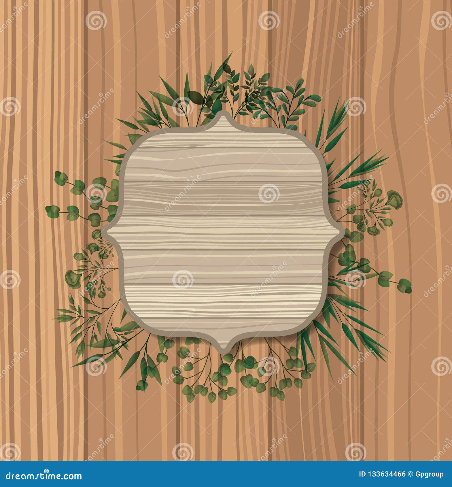 Square Frame with Laurel Leafs Wooden Background Stock Vector ...