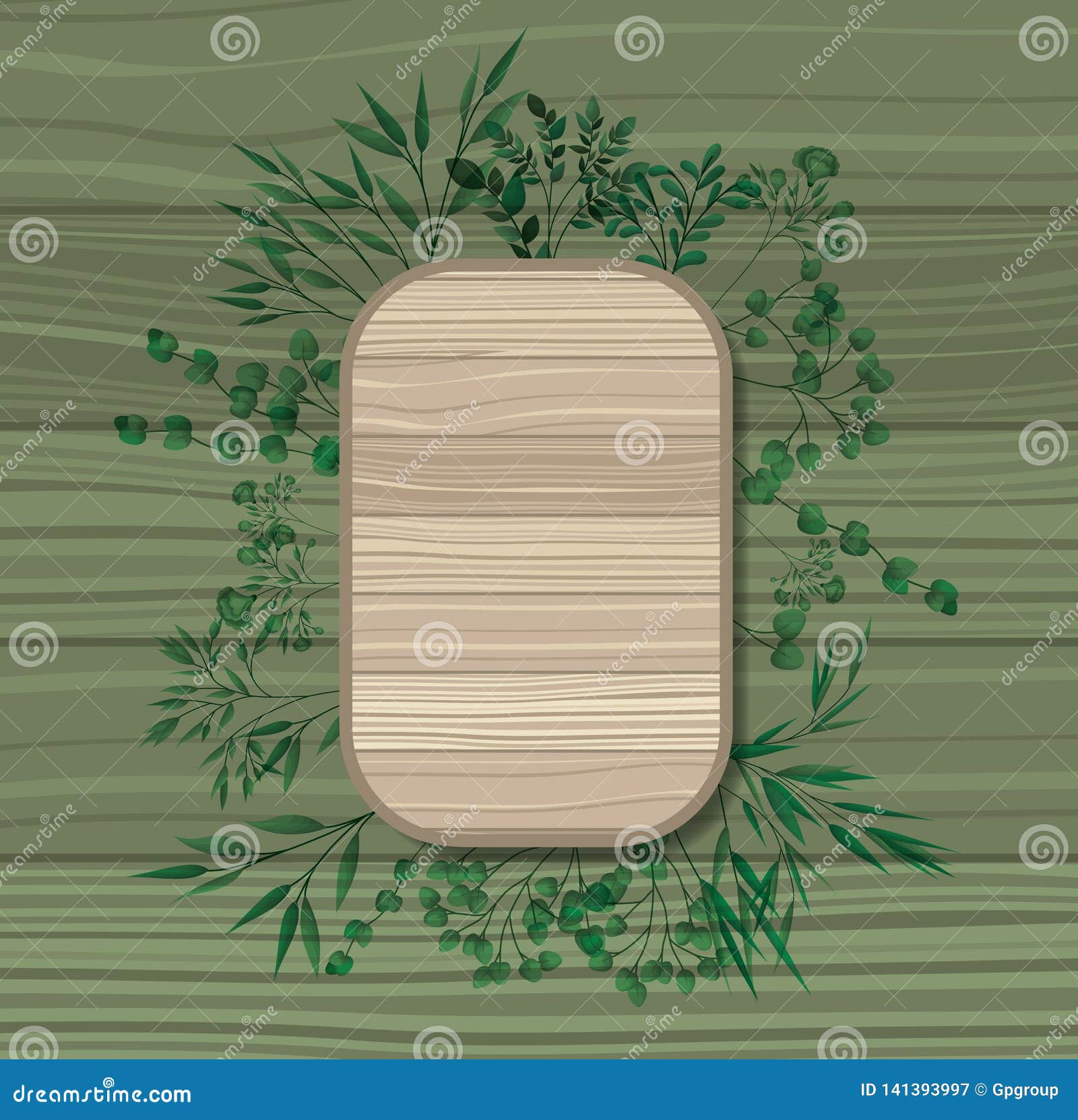 Square Frame with Laurel Leafs Wooden Background Stock Vector ...