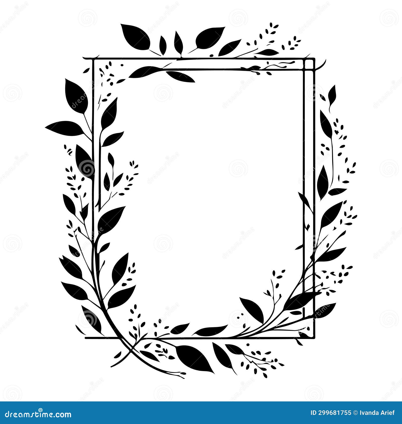 Square Frame Leaves Floral Illustration Sketch Hand Draw Stock Vector ...