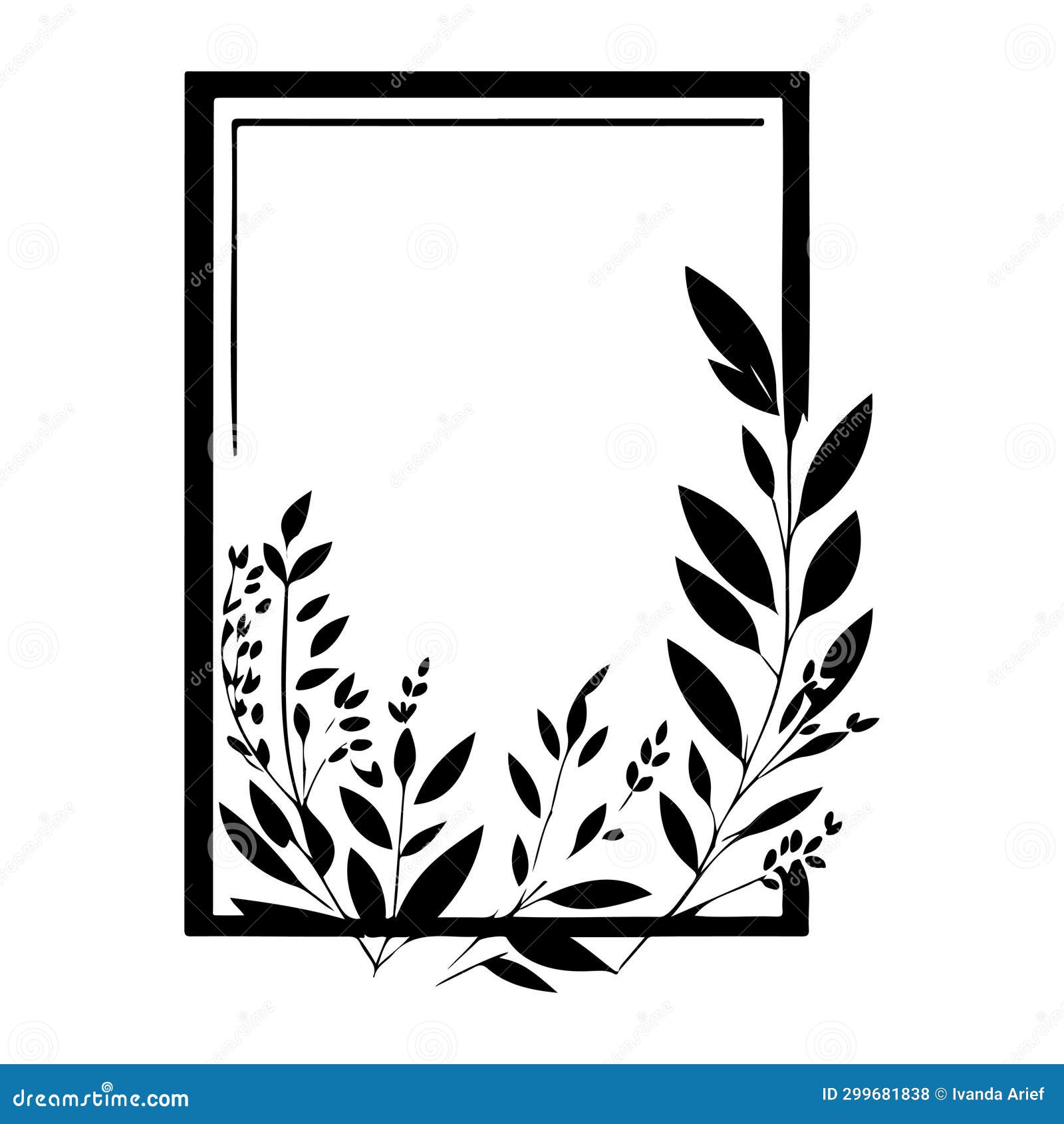 Square Frame Leaves Floral Illustration Sketch Hand Draw Stock Vector ...