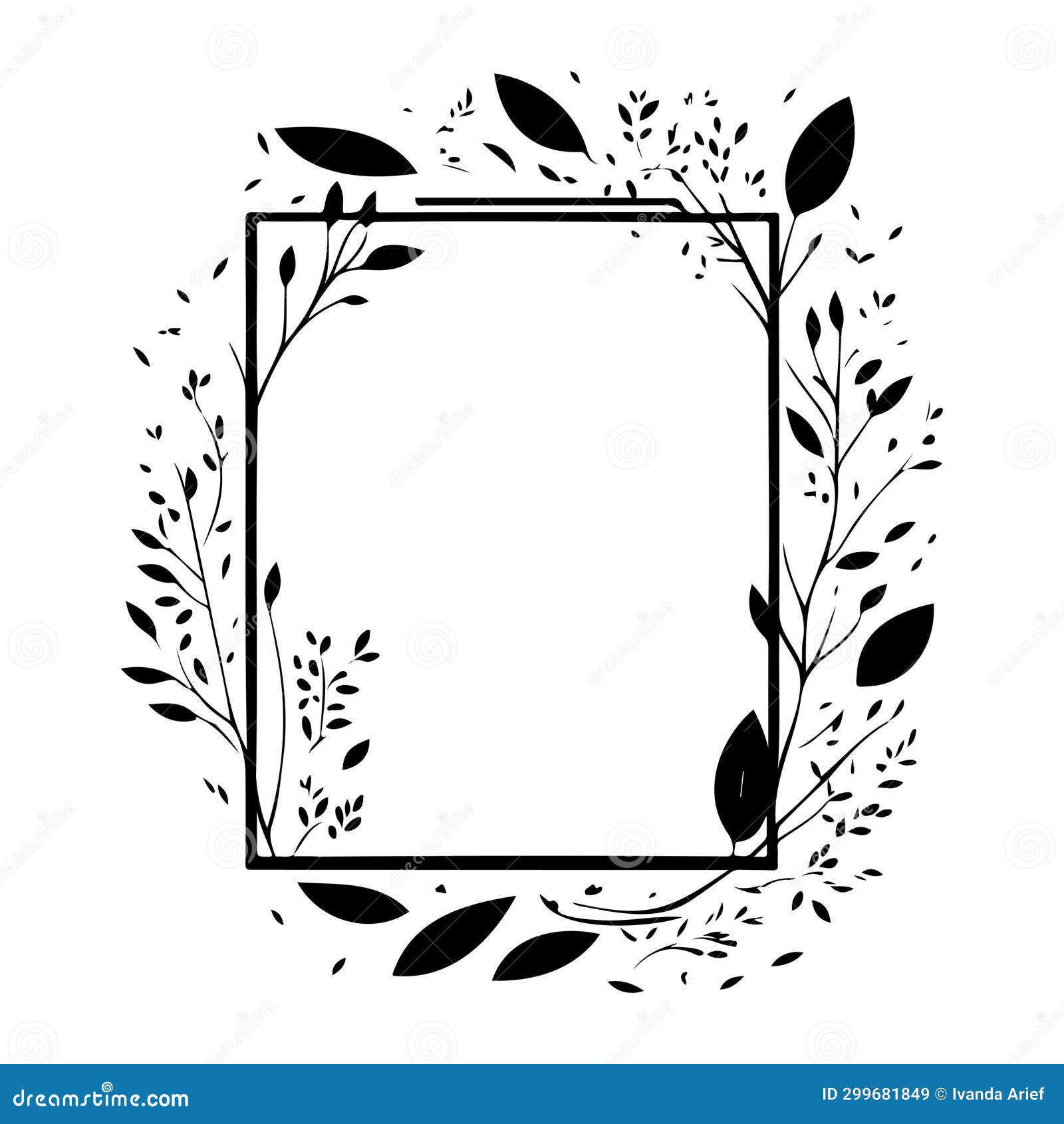 Square Frame Leaves Floral Illustration Sketch Hand Draw Stock Vector ...