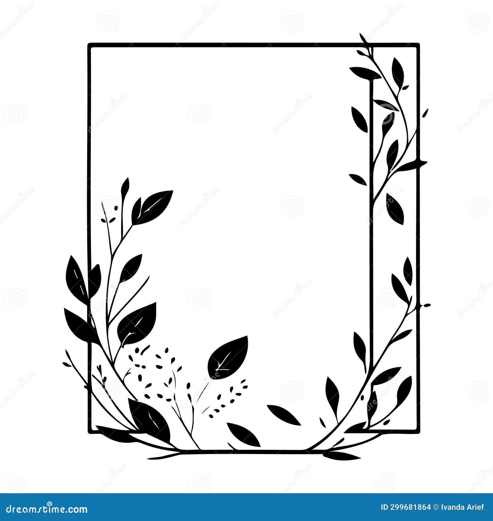 Square Frame Leaves Floral Illustration Sketch Hand Draw Stock Vector ...