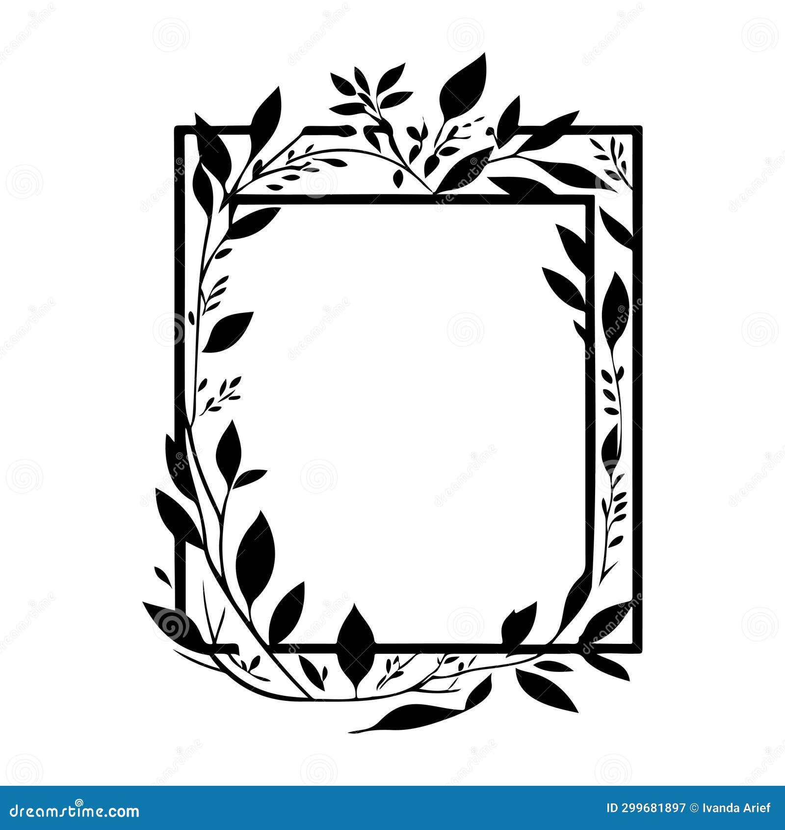 Square Frame Leaves Floral Illustration Sketch Hand Draw Stock Vector ...