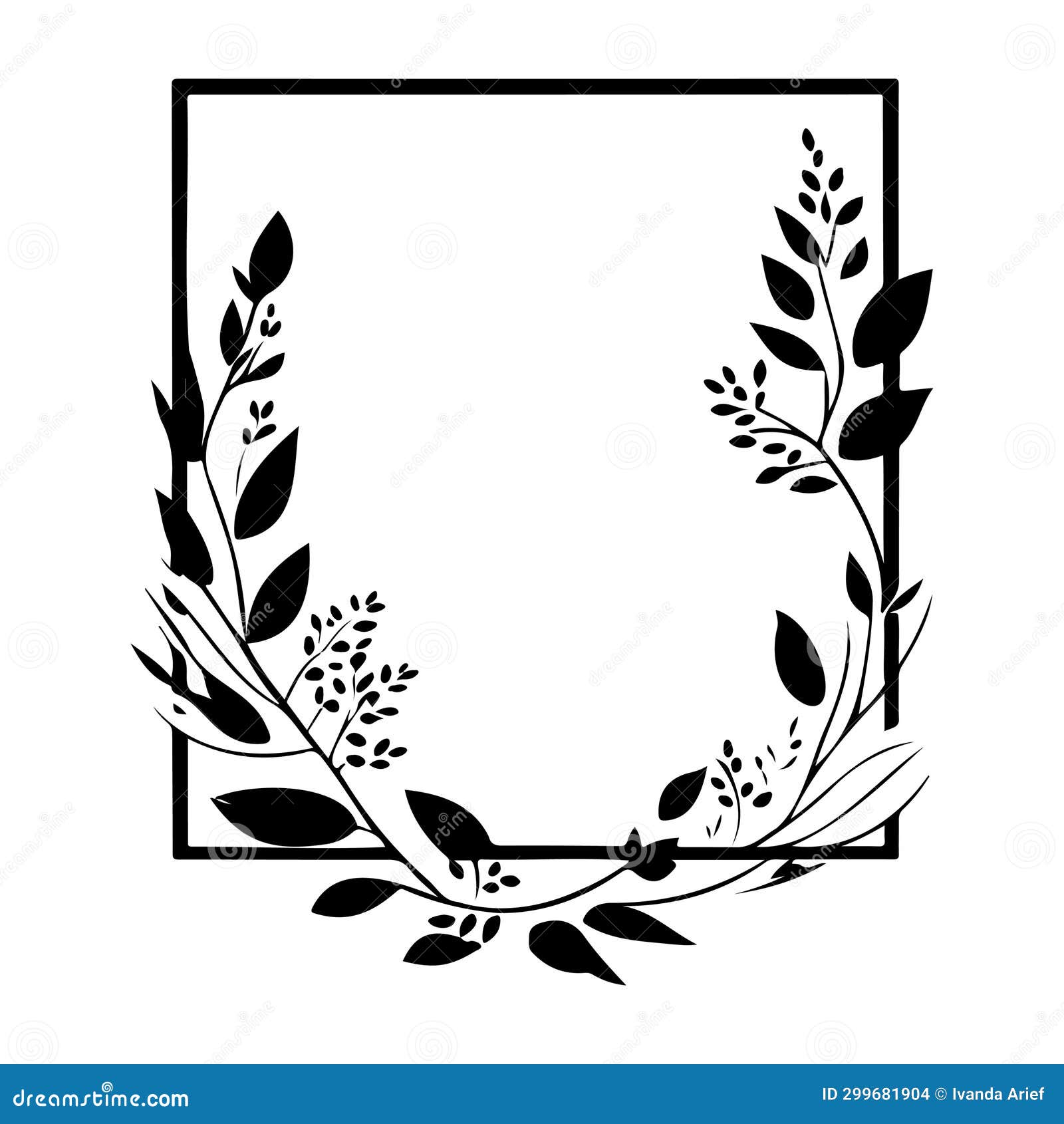 Square Frame Leaves Floral Illustration Sketch Hand Draw Stock Vector ...
