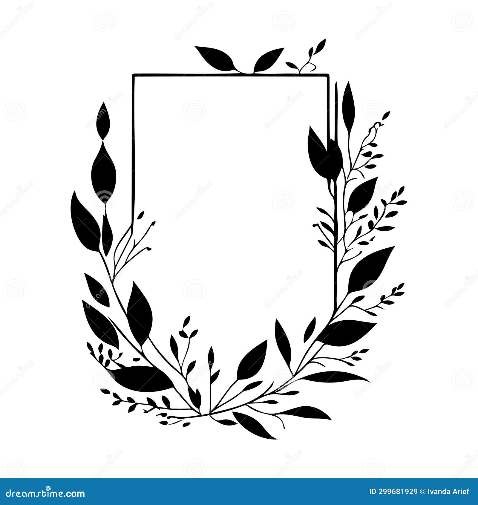 Square Frame Leaves Floral Illustration Sketch Hand Draw Stock Vector ...