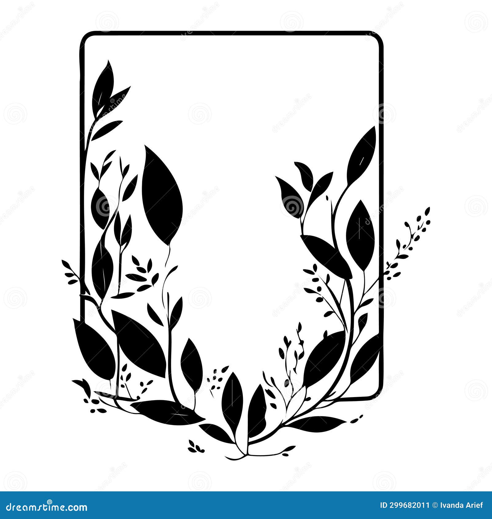 Square Frame Leaves Floral Illustration Sketch Hand Draw Stock Vector ...