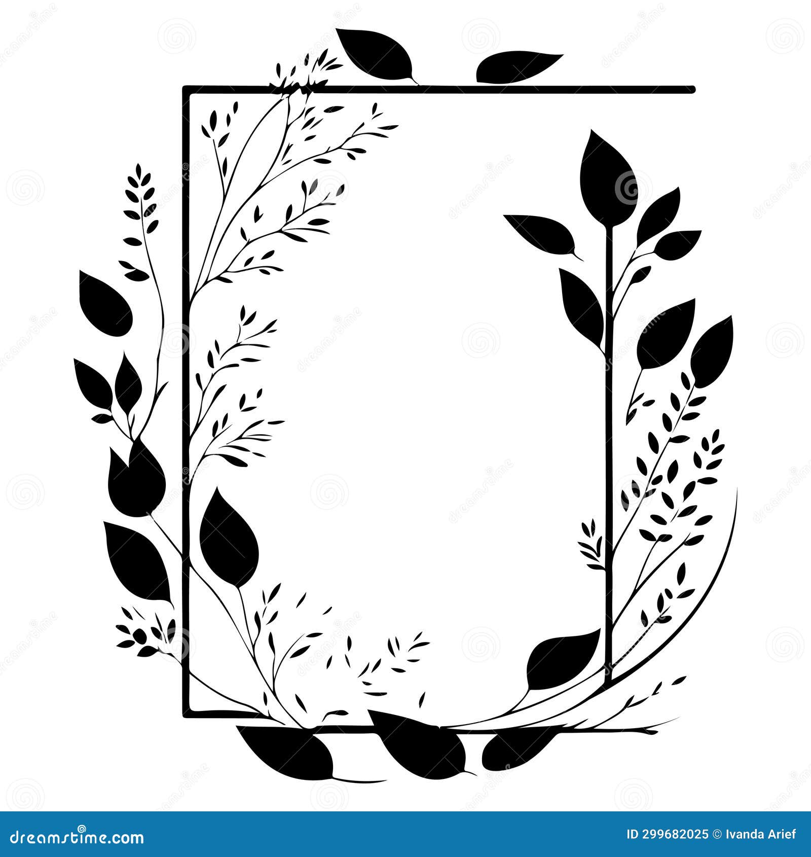 Square Frame Leaves Floral Illustration Sketch Hand Draw Stock Vector ...