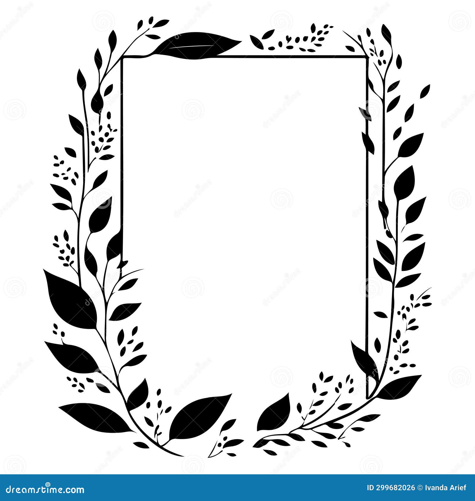 Square Frame Leaves Floral Illustration Sketch Hand Draw Stock Vector ...