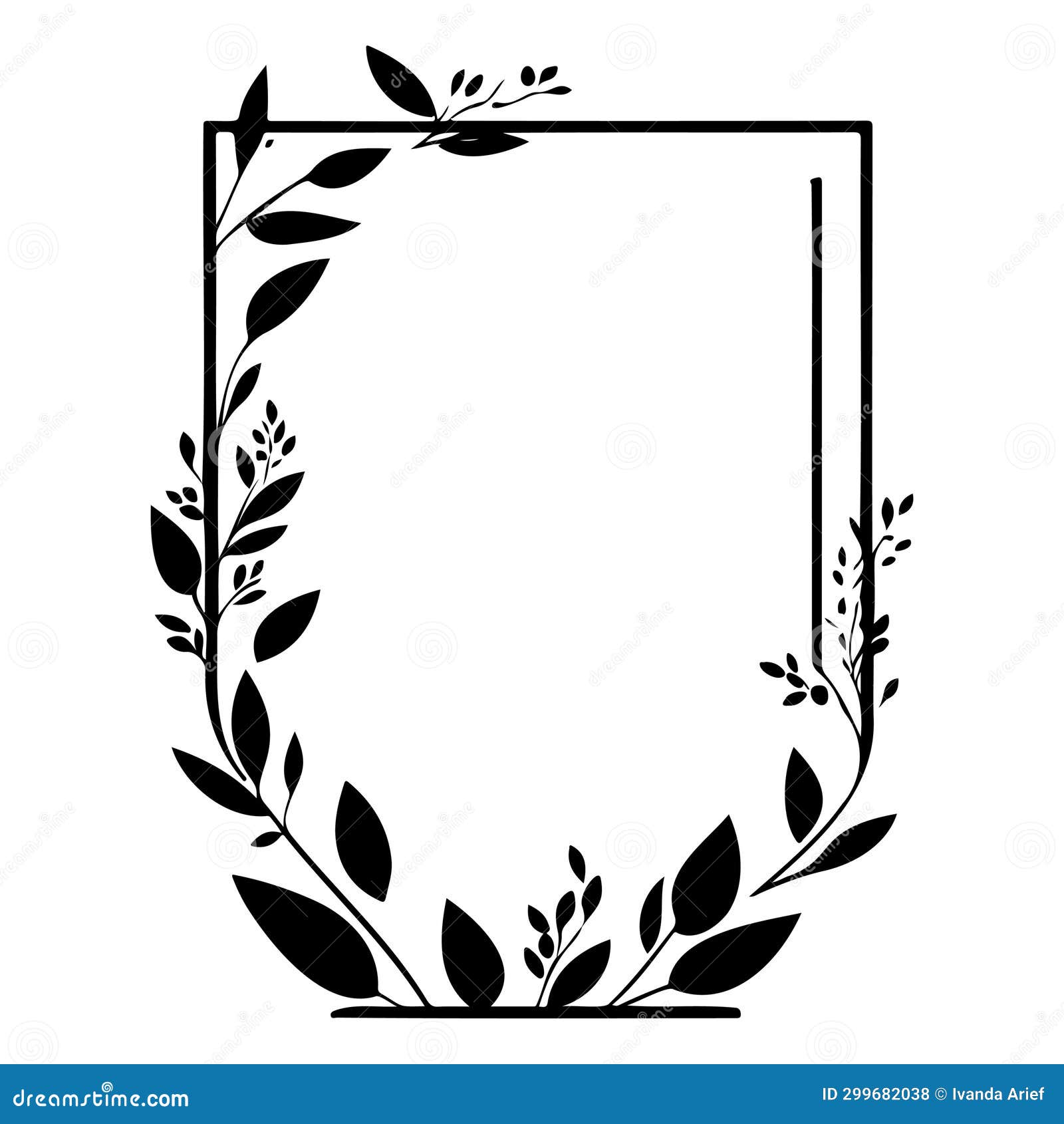 Square Frame Leaves Floral Illustration Sketch Hand Draw Stock Vector ...