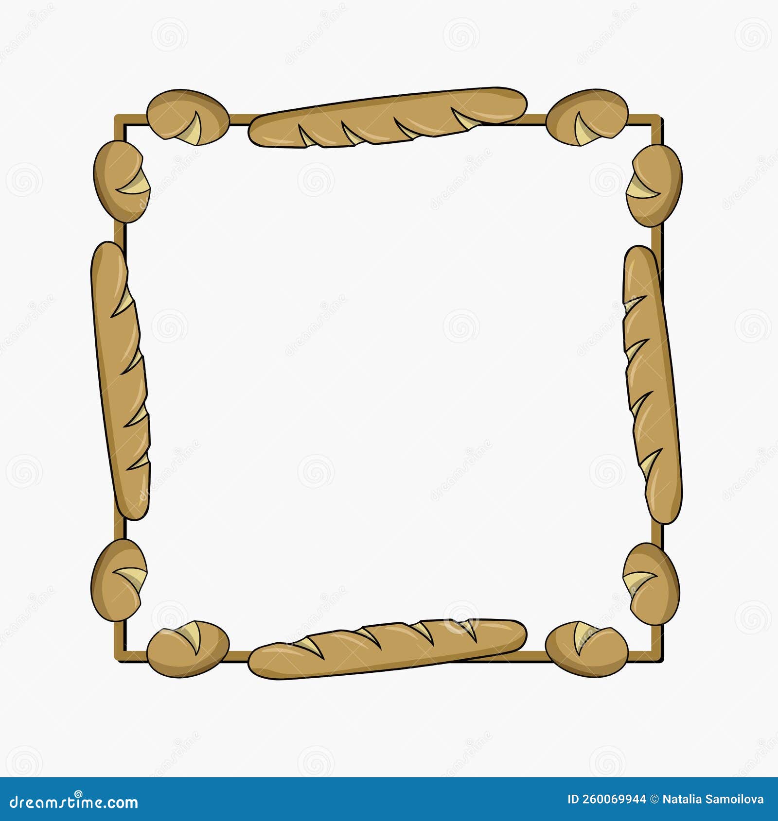 Square Frame, Long Loaf of White Wheat Bread, Copy Space, Vector ...