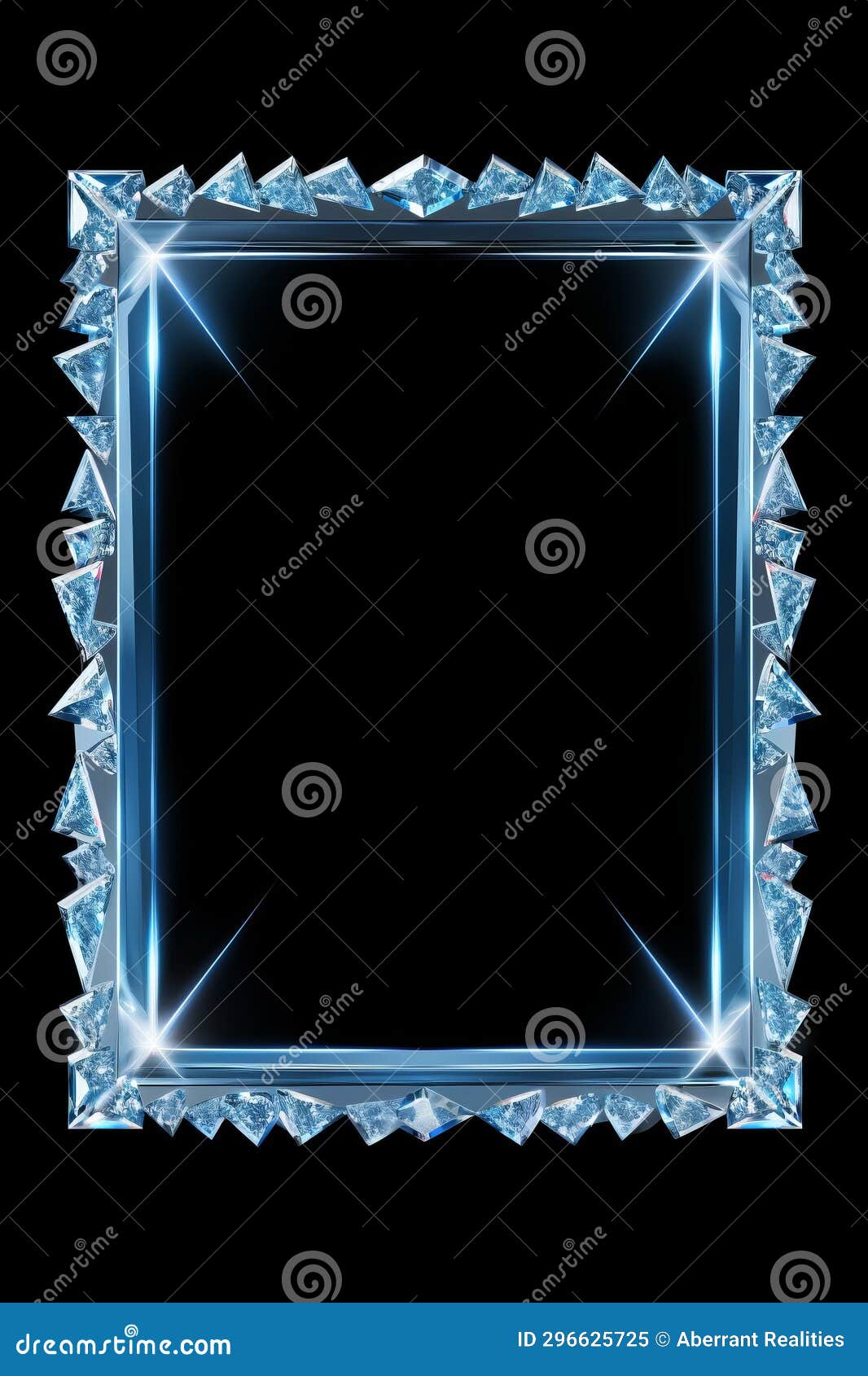 A Square Frame Made of Blue Crystals on a Black Background Stock ...