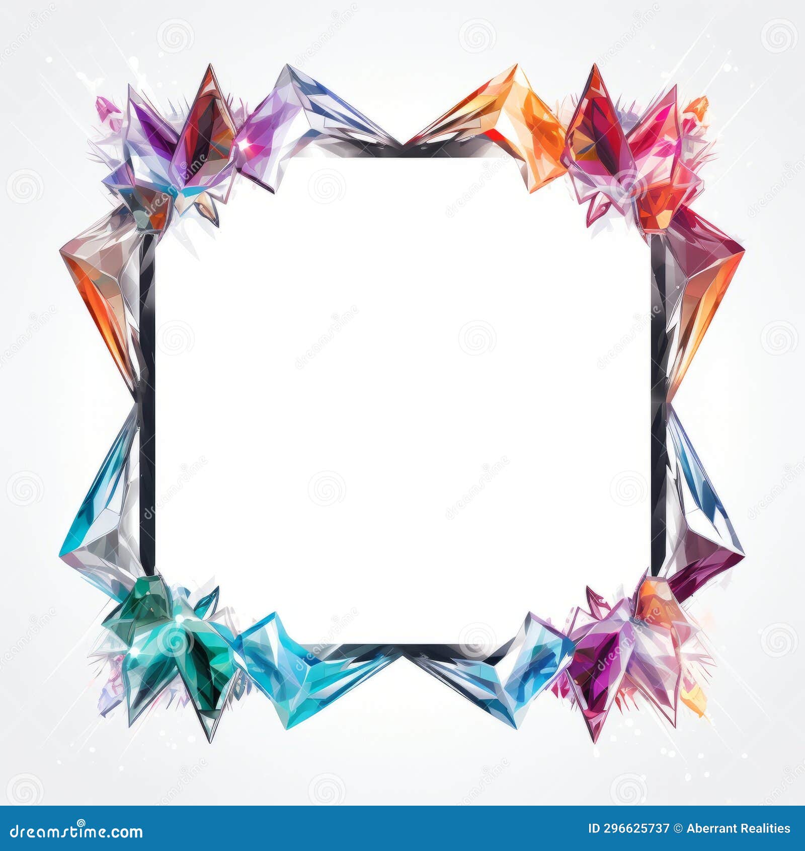 A Square Frame Made of Colorful Crystals on a White Background Stock ...
