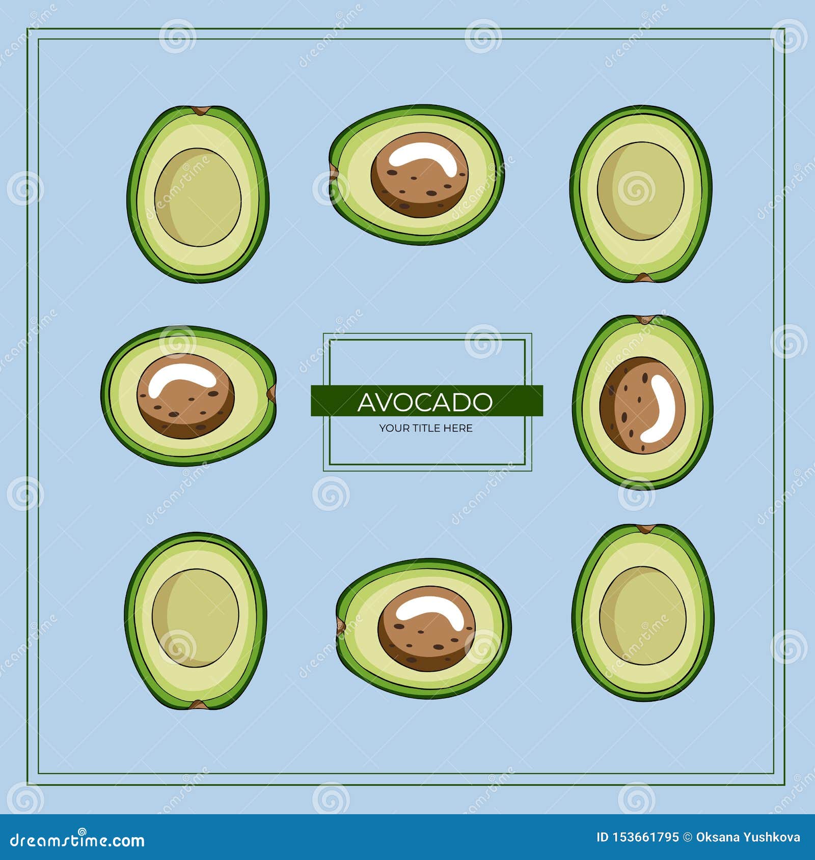Square Frame Made from Green Avocado Slices on a Blue Background Stock ...