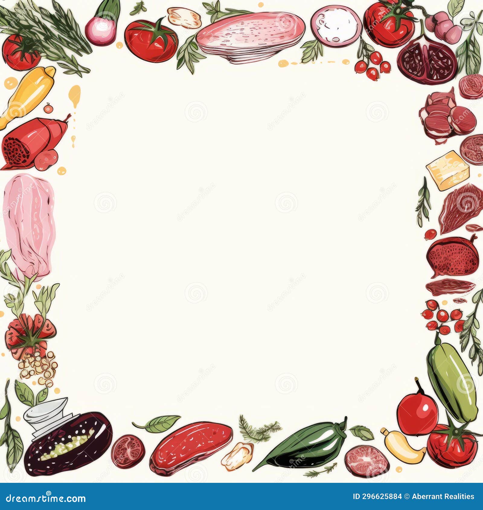 A Square Frame Made Up of Different Types of Meat and Vegetables Stock ...