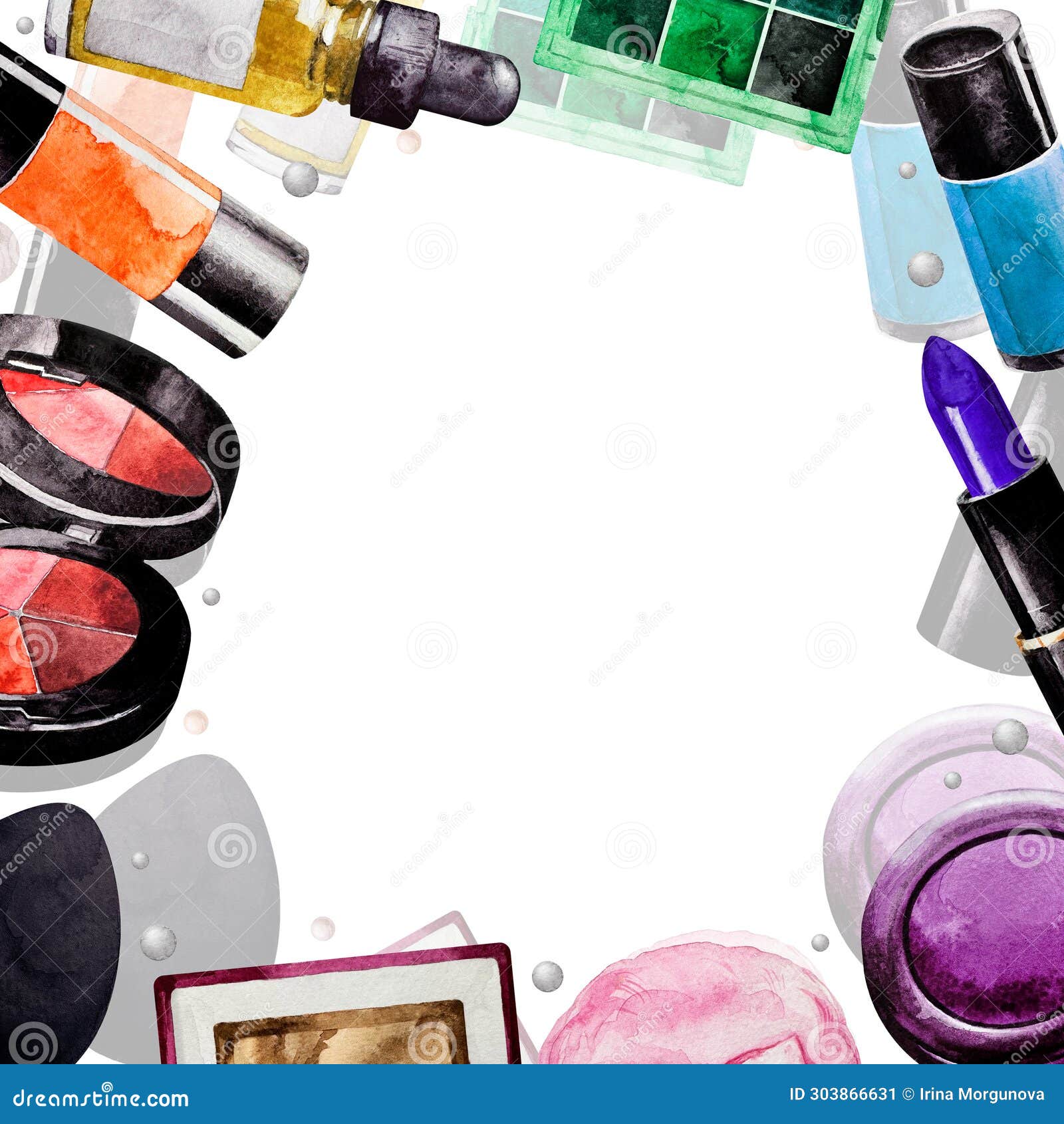 Square Frame of Makeup. White Background. Watercolor. Isolated Stock ...