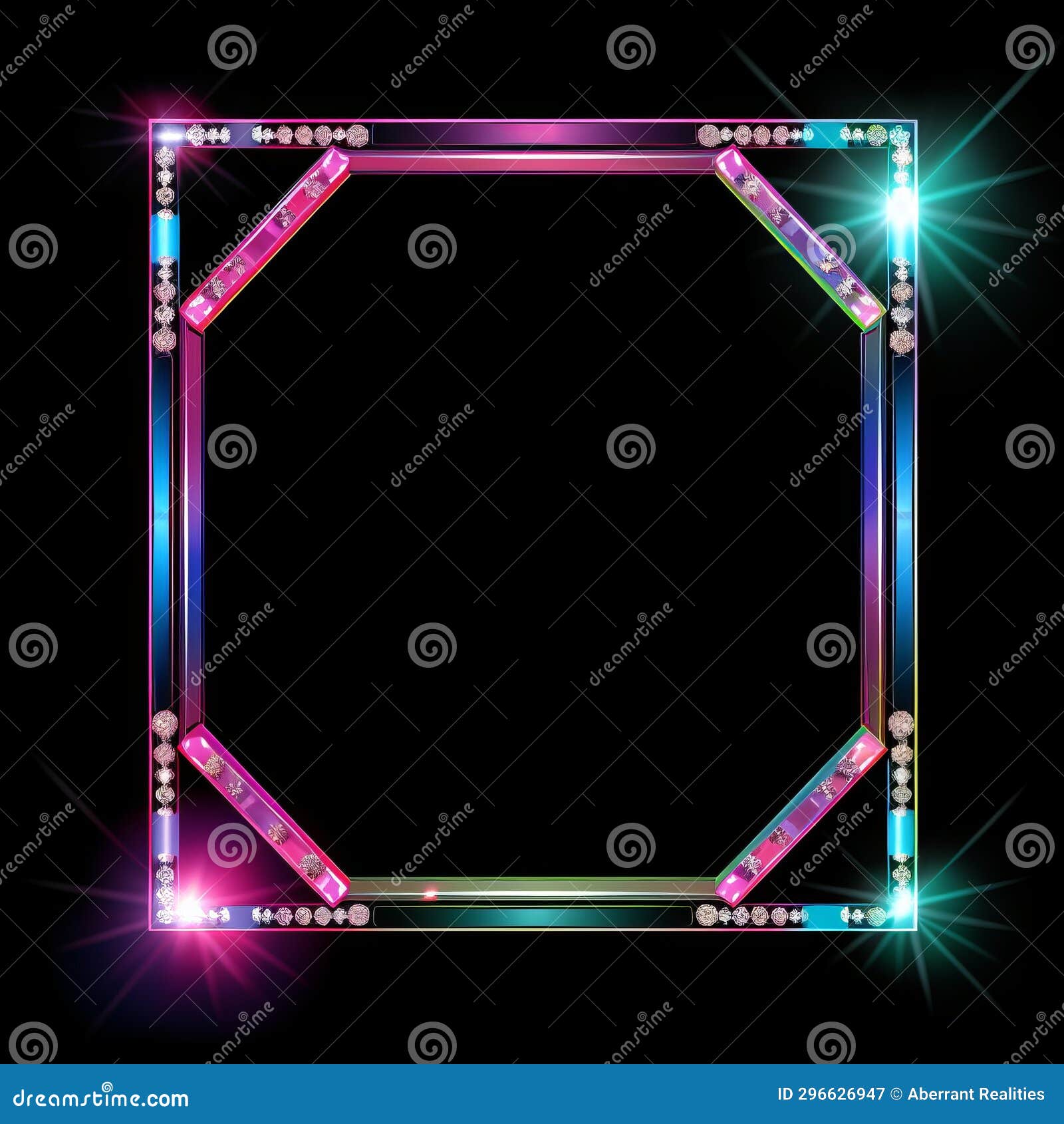 A Square Frame with Neon Lights on a Black Background Stock ...