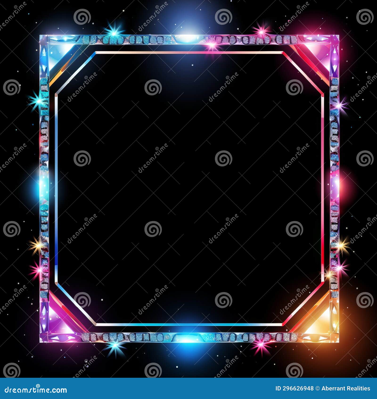 A Square Frame with Neon Lights on a Black Background Stock ...