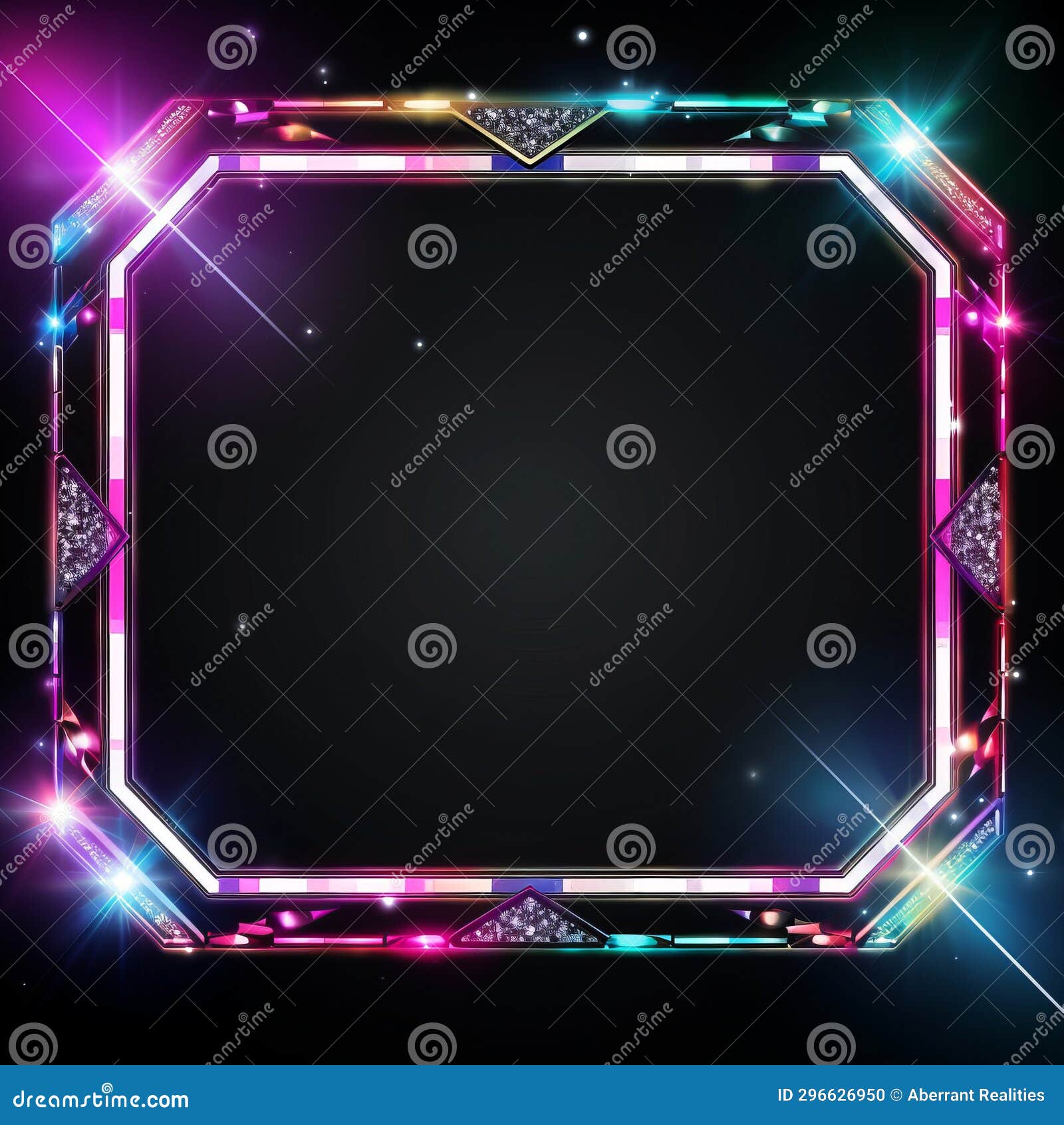 A Square Frame with Neon Lights on a Black Background Stock ...