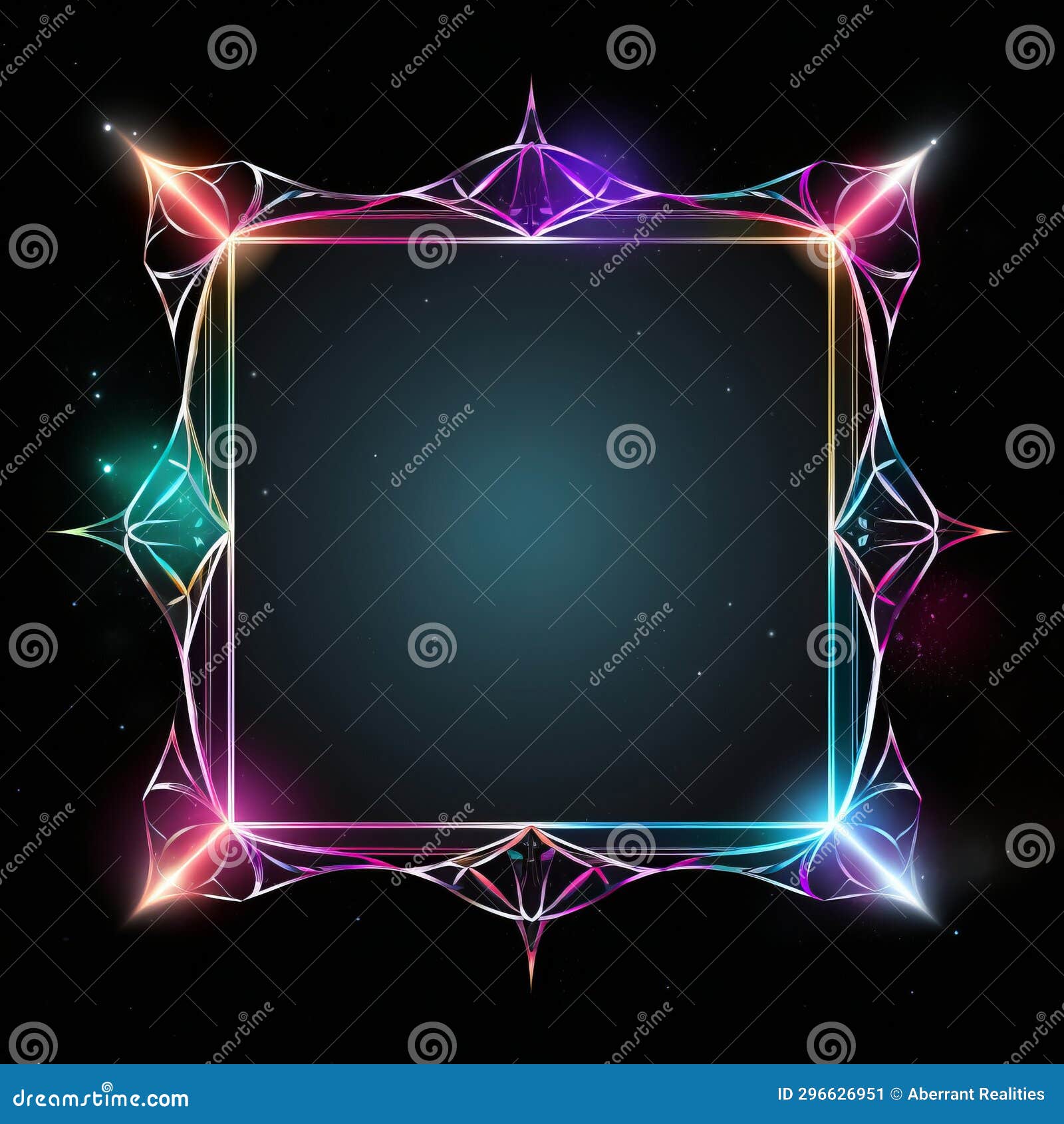 A Square Frame with Neon Lights on a Black Background Stock ...