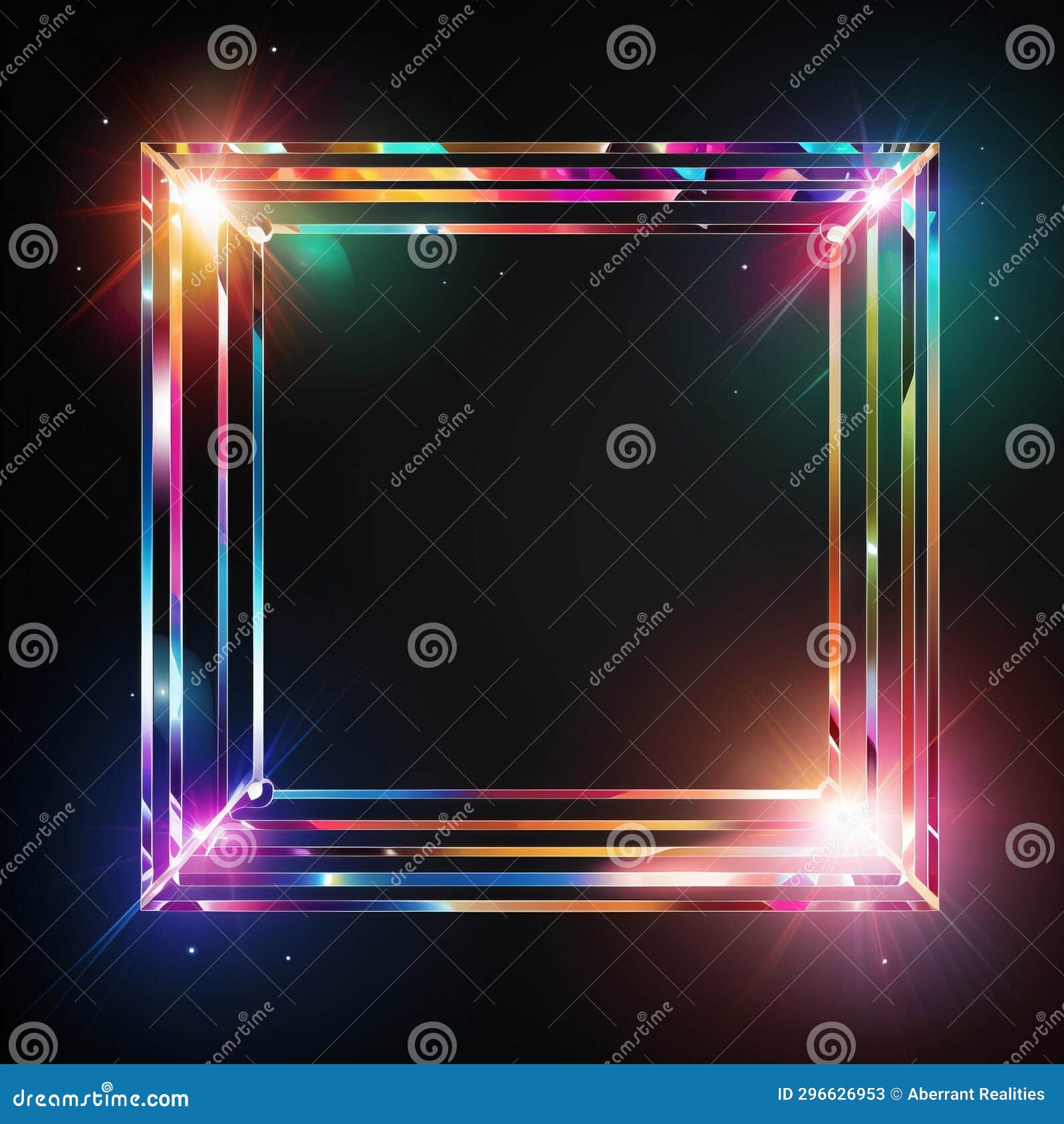 A Square Frame with Neon Lights on a Black Background Stock ...