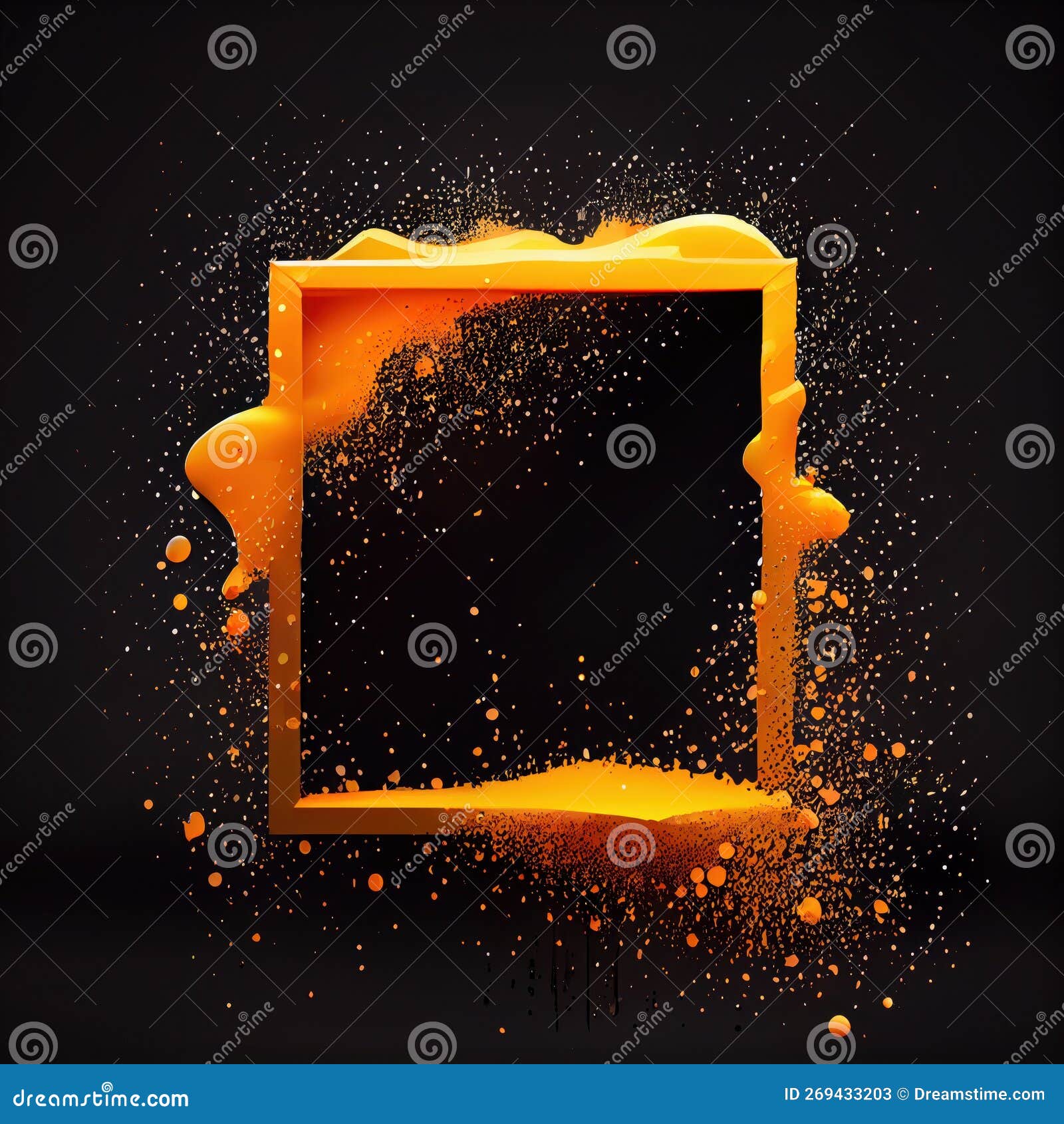A Square Frame with Orange Paint Splashes on Black Background. Stock ...