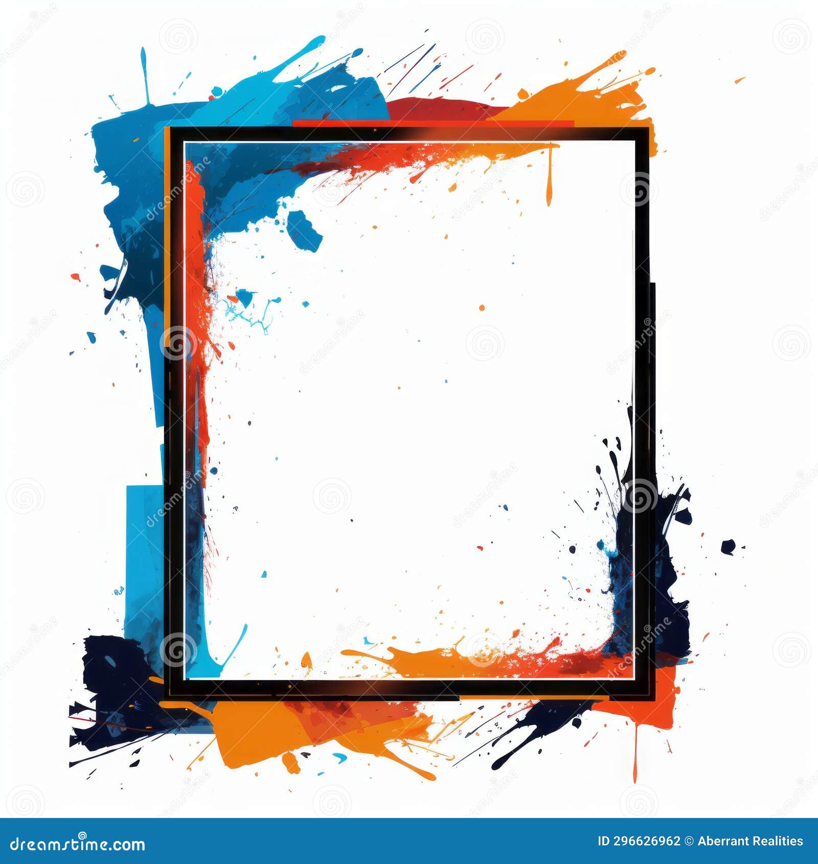 A Square Frame with Paint Splatters on a White Background Stock ...