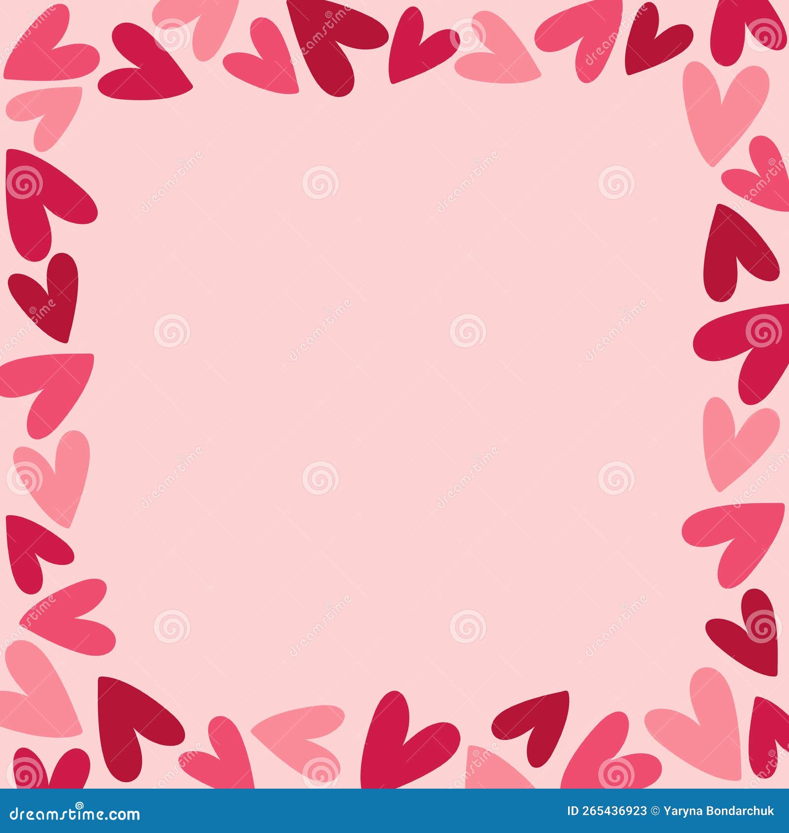 Square Frame with Pink and Red Hearts on Pink Background. Hand Drawn ...