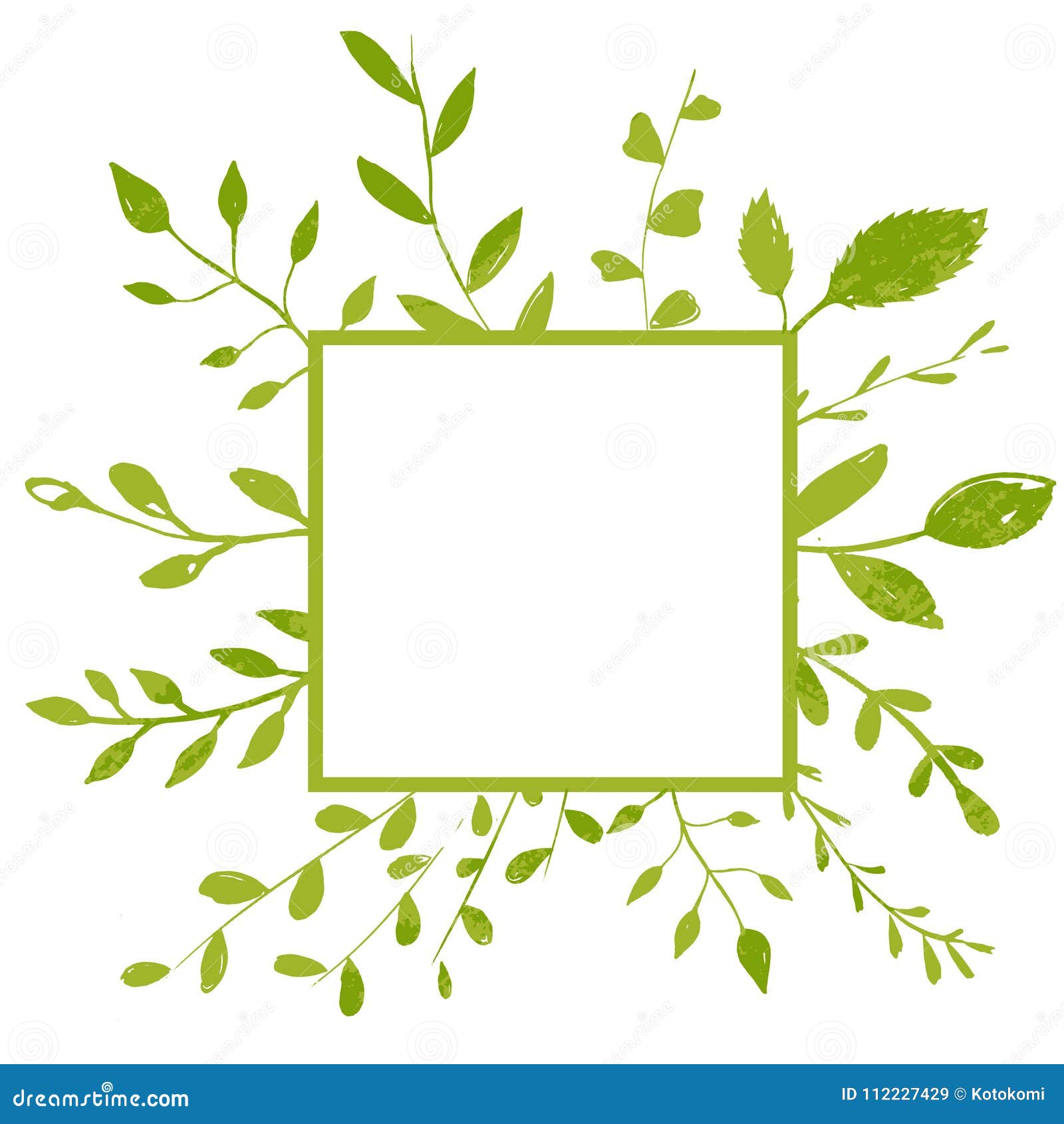 Square Frame with Plants, Branches and Leaves. Natural Background with ...